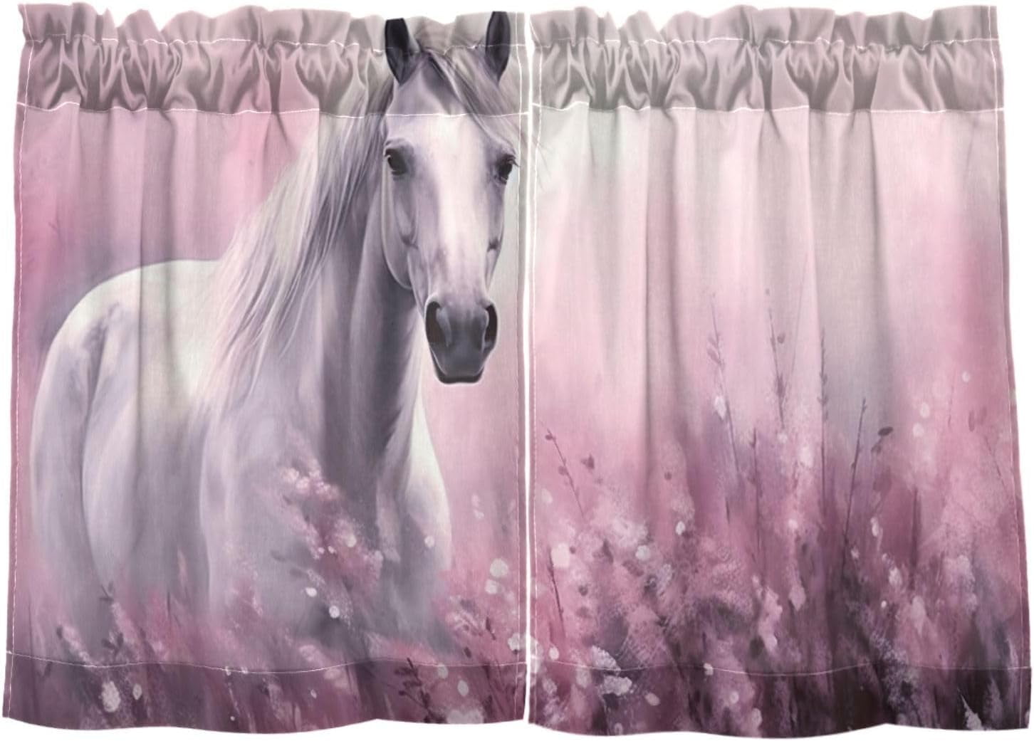 Coolnuti Horse in Pink Field Valances for Windows 24 Inch Small Window ...