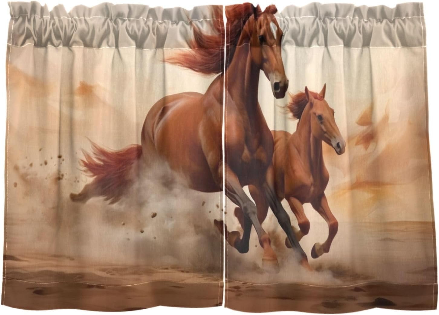 Coolnuti Horse Running Desert Valances for Windows 24 Inch Small Window ...