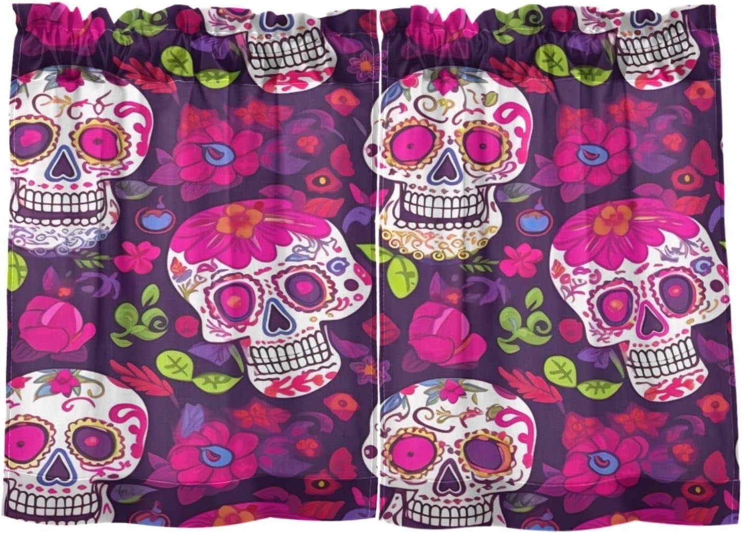 Coolnuti Mexican Sugar Skulls Valances for Windows 36 Inch Small Window ...
