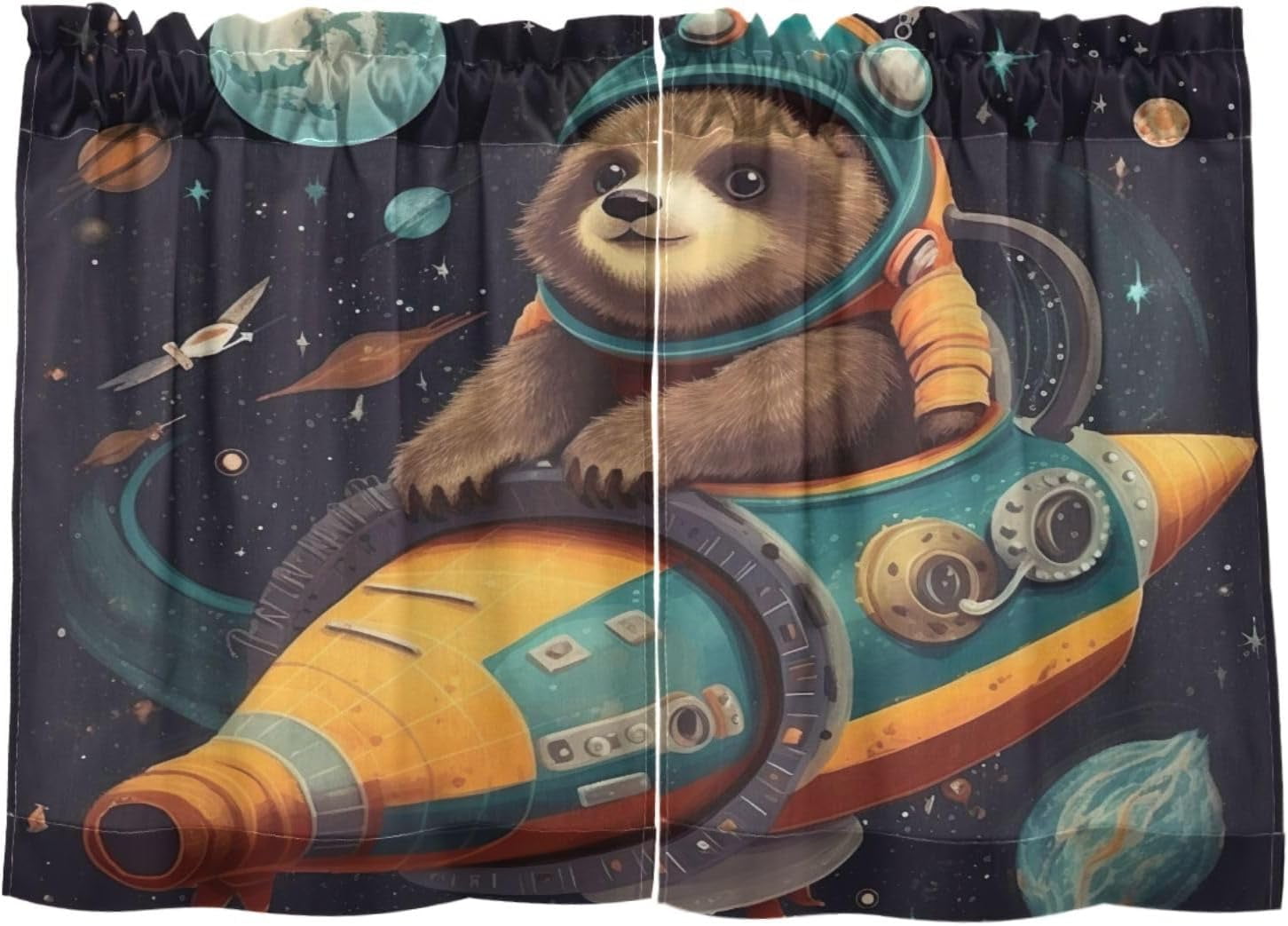 Coolnuti Sloth Space Planet Valances for Windows 24 Inch Small Window ...