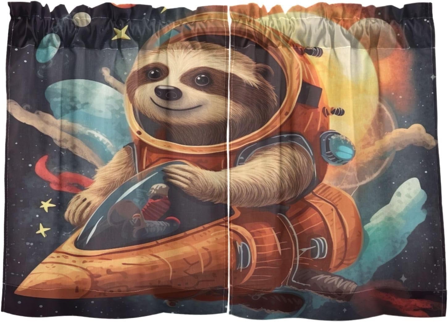 Coolnuti Sloth Space Planet Valances for Windows 24 Inch Small Window ...