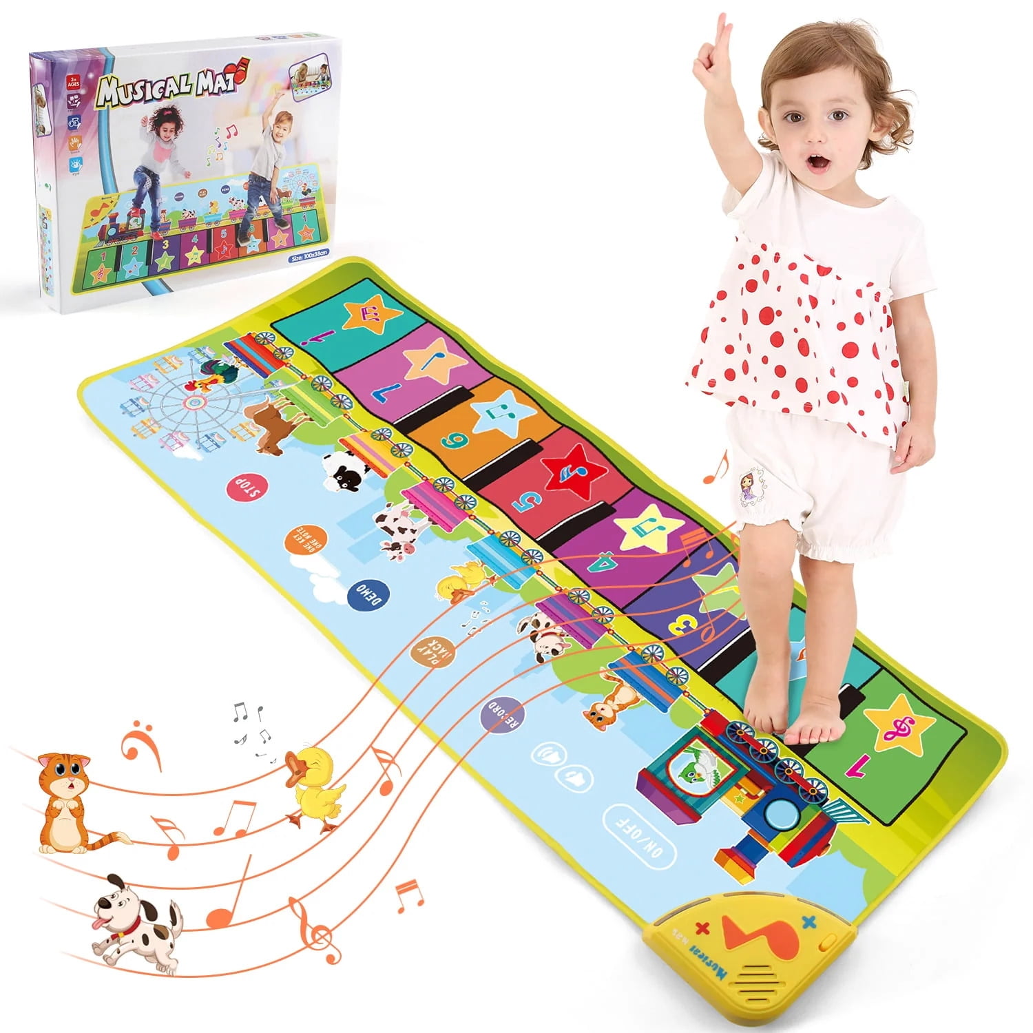 Coolplay Kids Music Mat, 13-Key Piano Playmat with 8 Animal Sounds ...