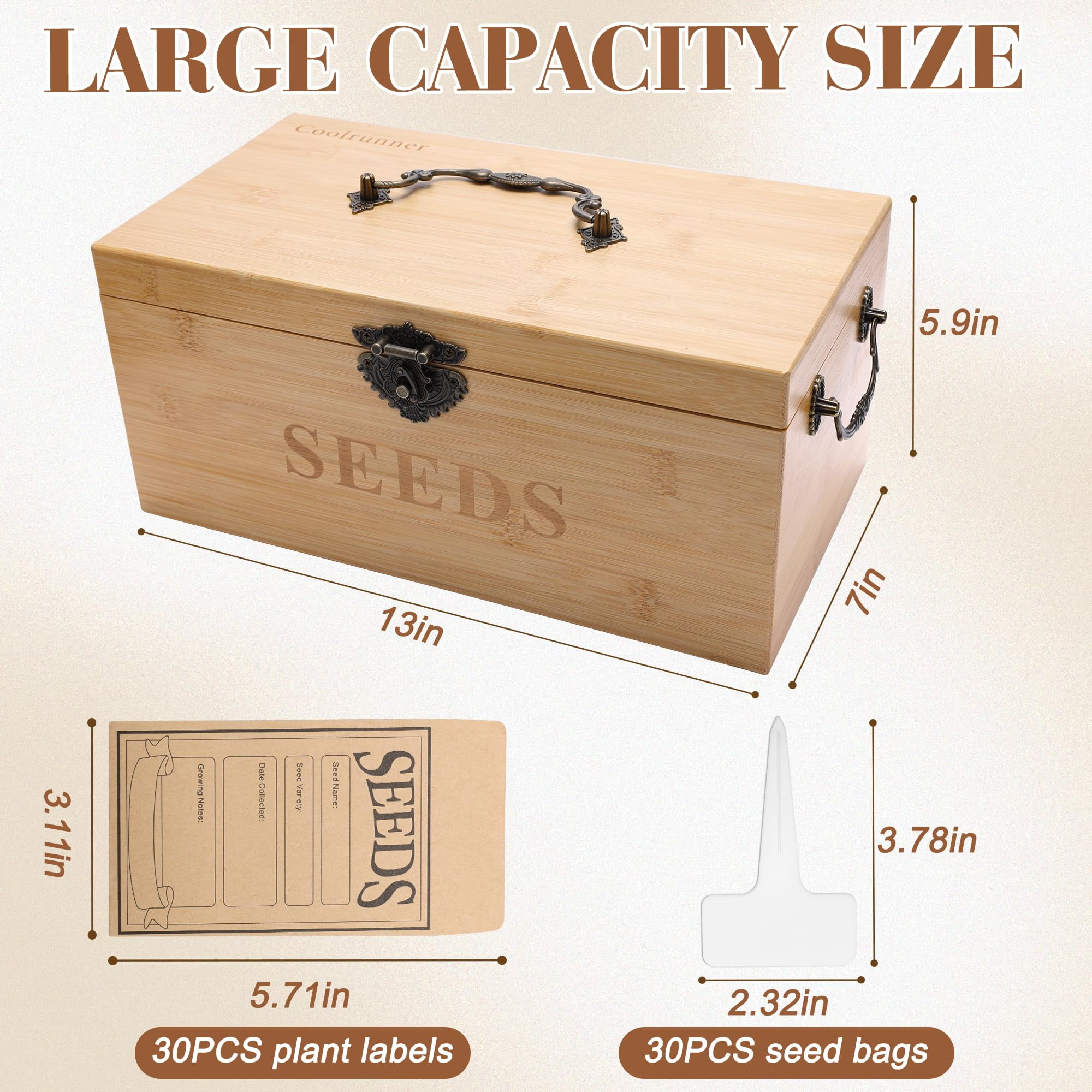 Coolrunner Wood Seed FEV6 Saving Box Seed Storage Organizer Case, Seed ...