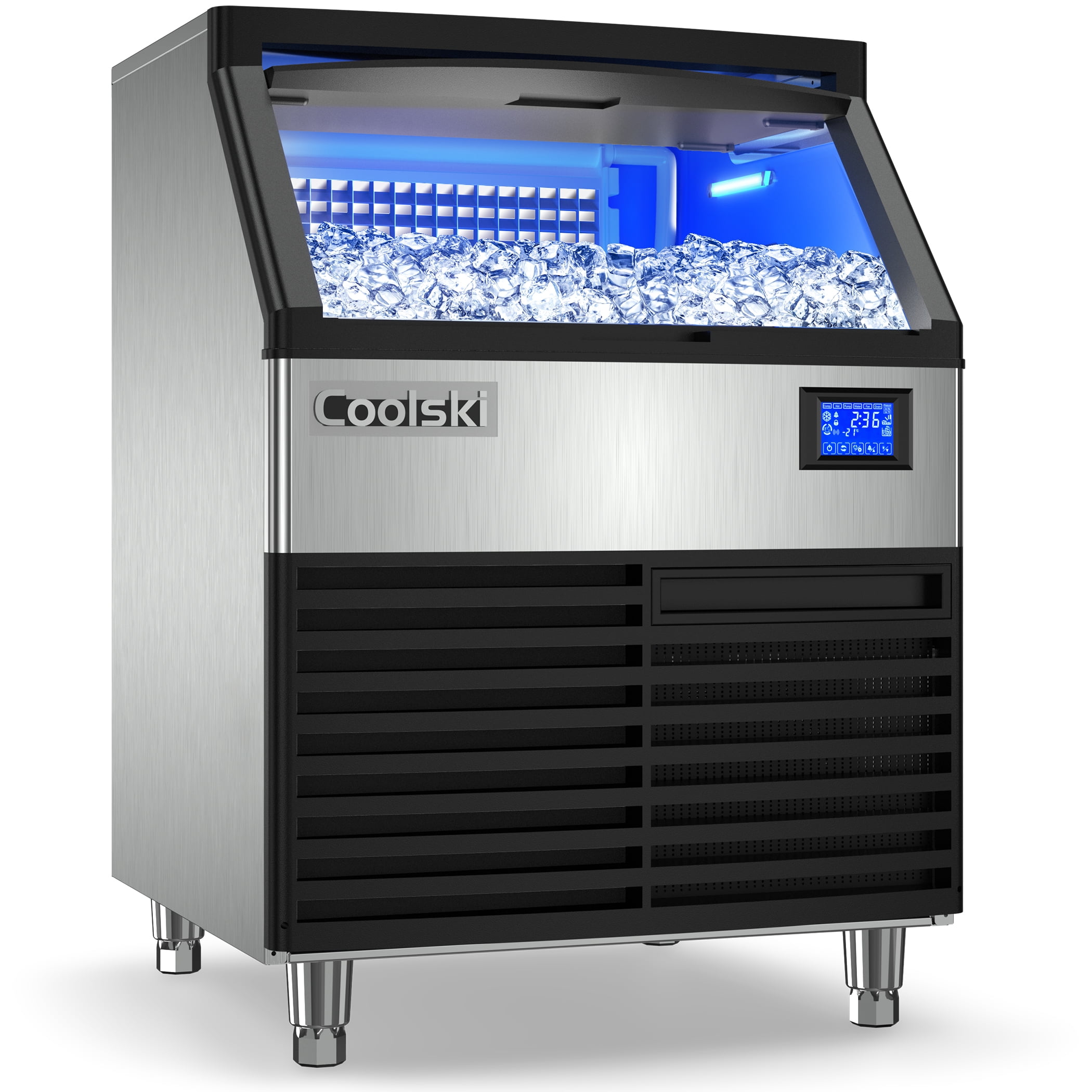 Coolski Commercial Ice Maker, 200LBS/24H, 26’’, 80LBS Storage ...