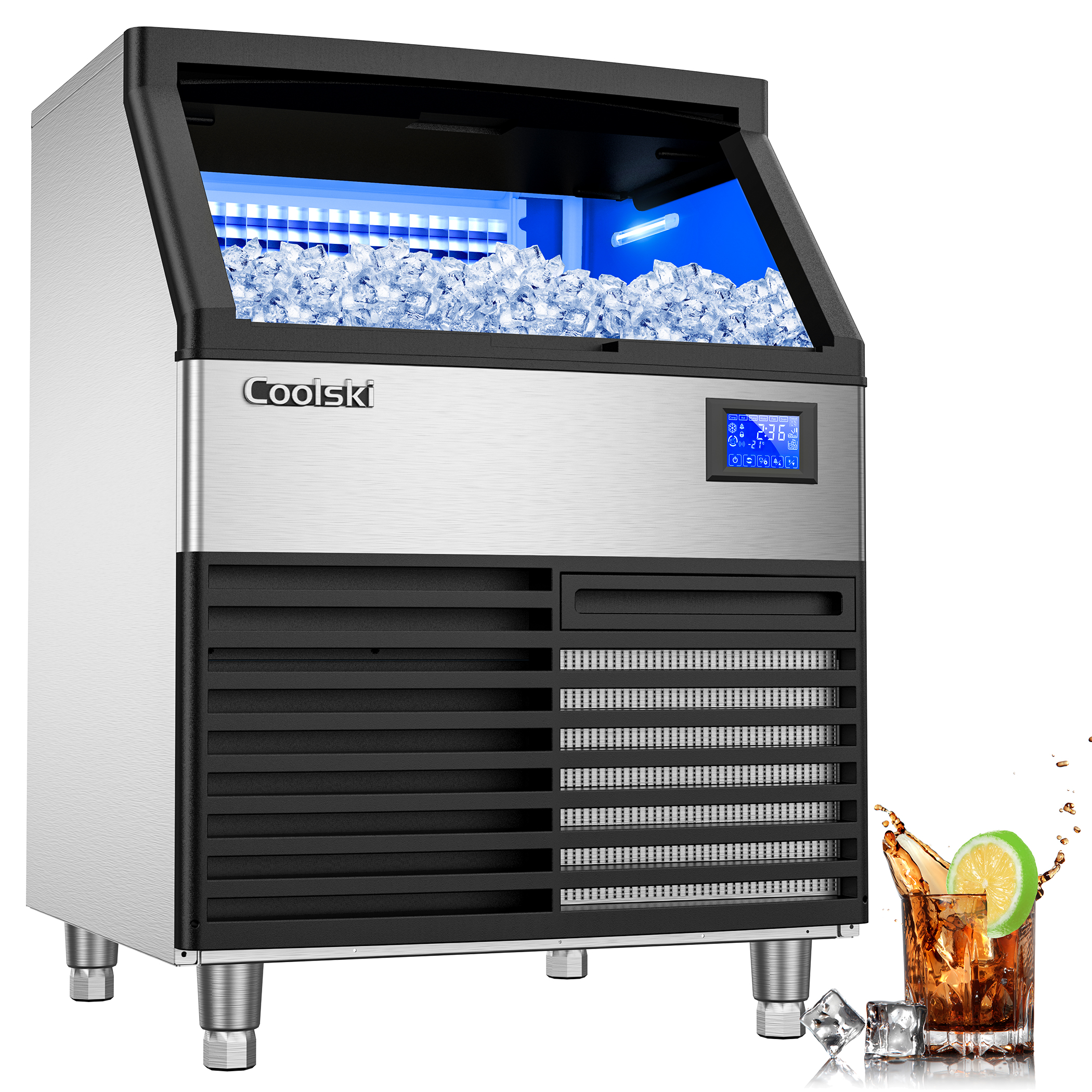 Coolski Commercial Ice Maker Machine 320LBS/24H, 26’’ Under Counter Ice ...