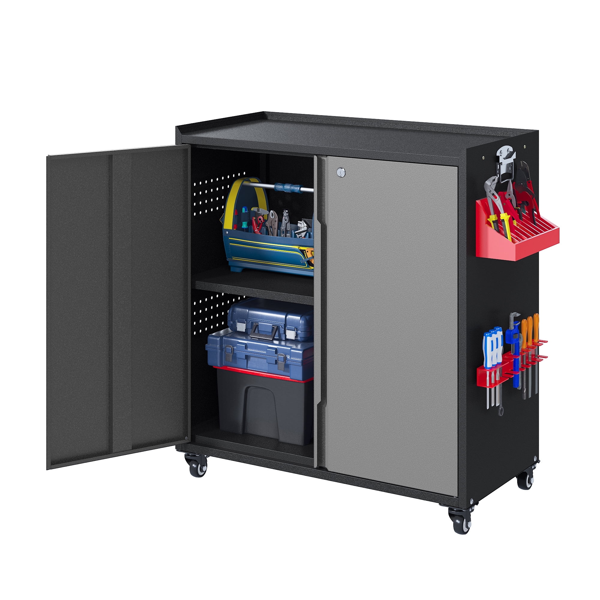 Coolsun Garage Storage Cabinet with Wheels, 31.5" H Tool Cabinet with ...