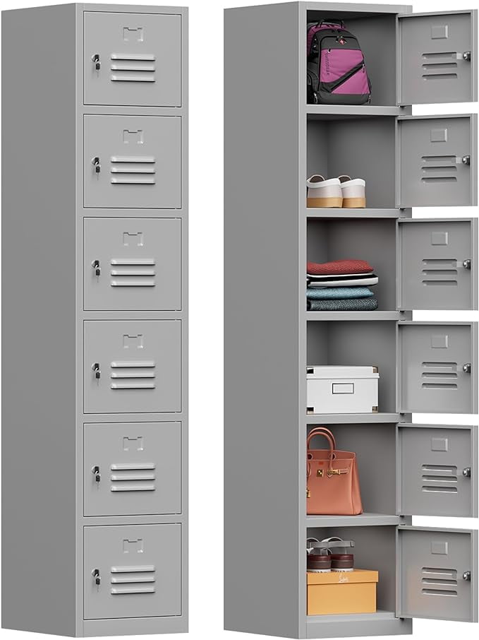 Coolsun Metal Locker, Locking Cabinet with 6 Doors, 71" Lockers for ...