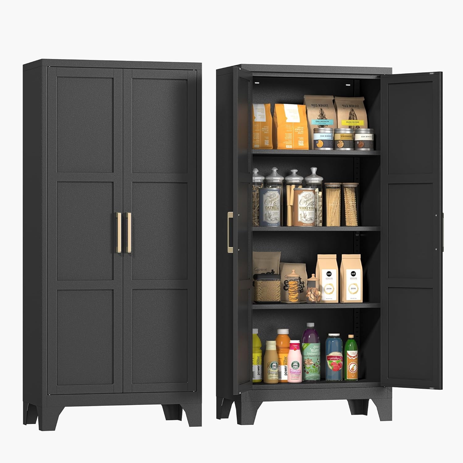 Coolsun Metal Pantry Cabinet, 61" Kitchen Pantry Storage Cabinet with 2 ...