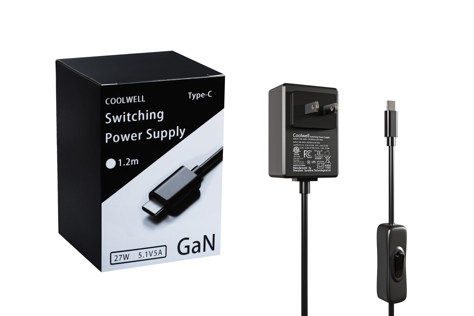 Coolwell for Raspberry Pi RRF12 5 Power Supply 27W USB-C PD Power ...