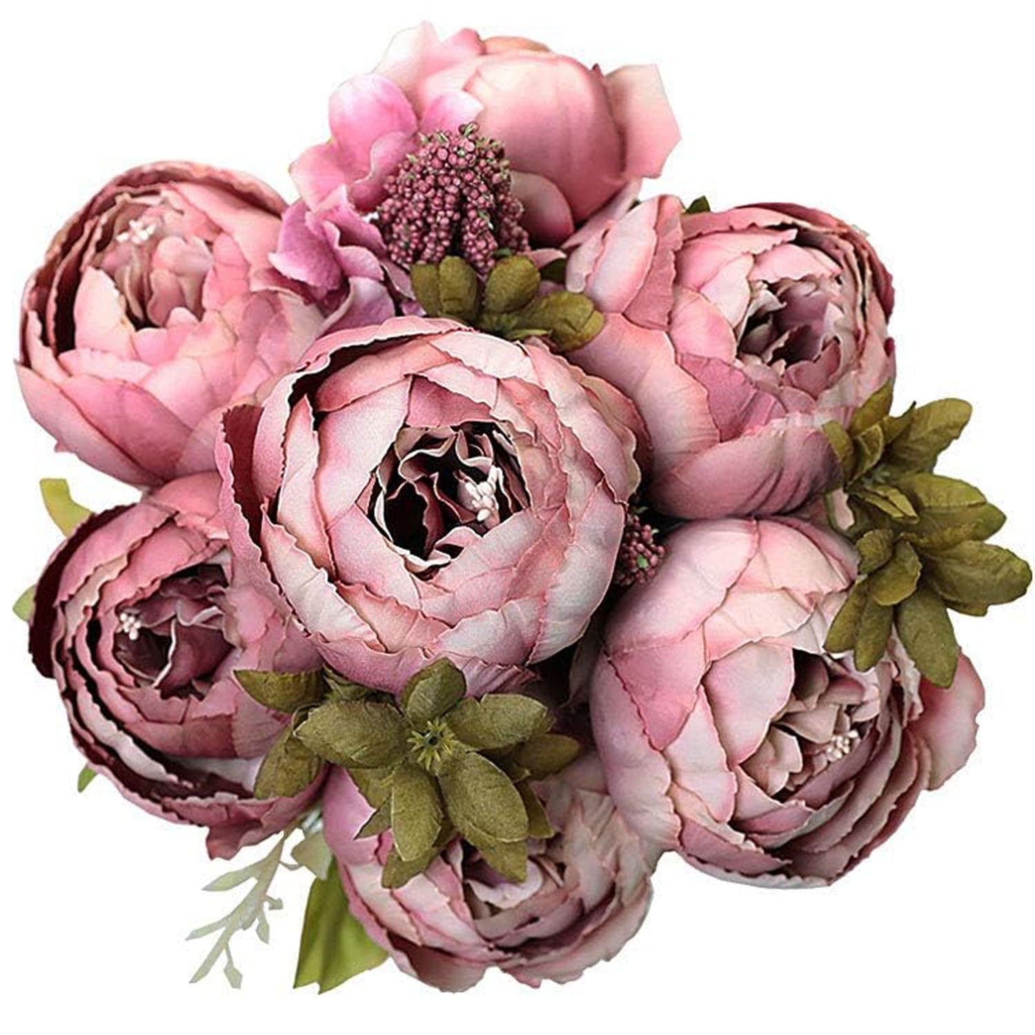Coolmade Faux Peony Silk Flowers Bouquet for Home and Wedding ...