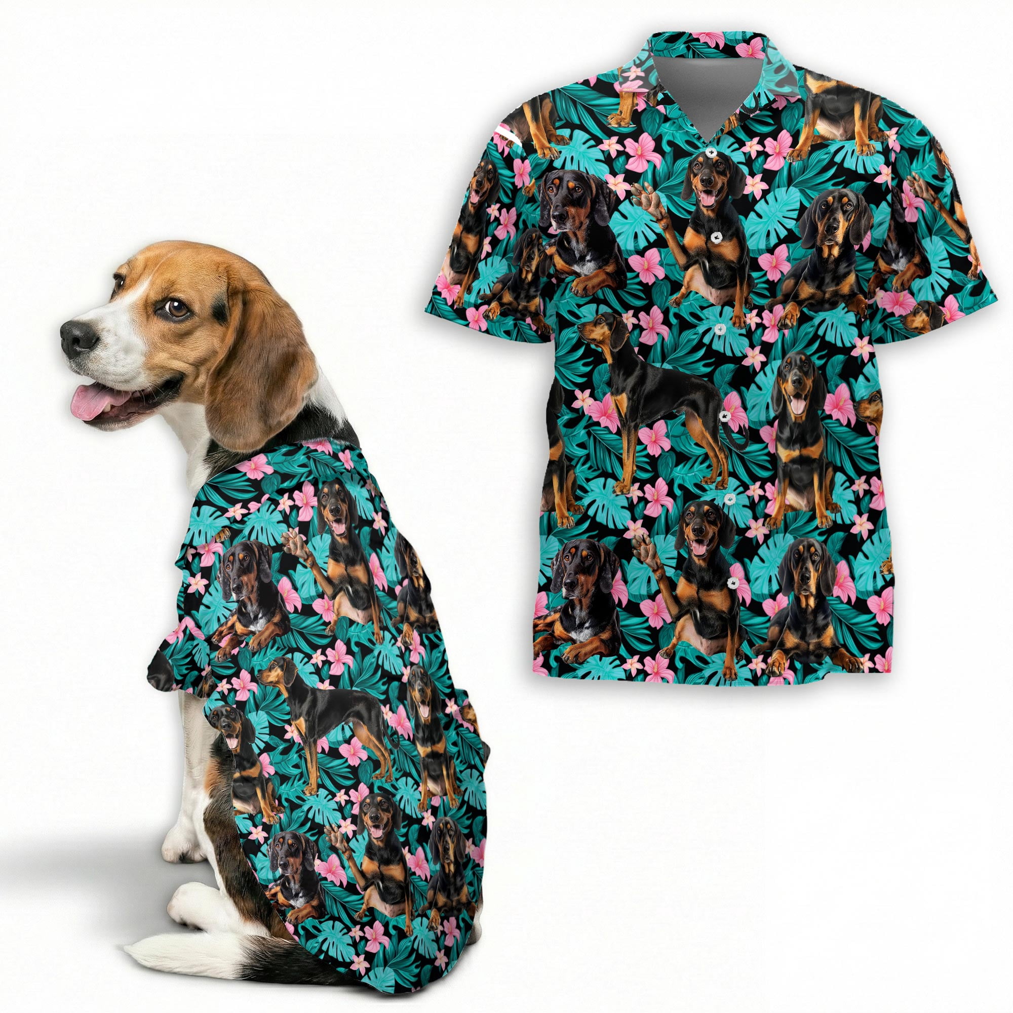 Coonhound Hawaiian Shirt for Adults and Dogs, Tropical Summer Design ...