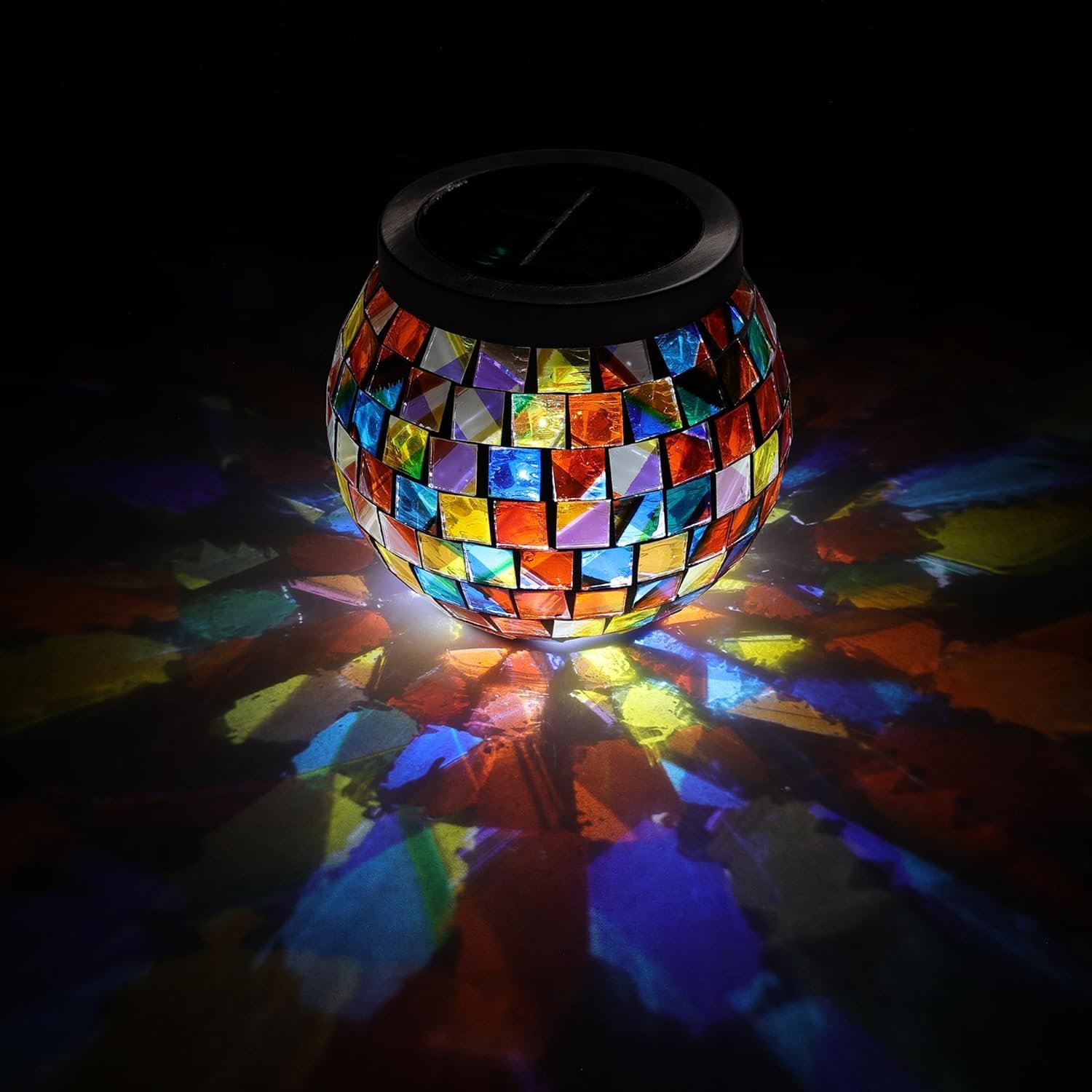 Cooo 4 Pack Heavy Solar Mosaic Lantern with RGB Color-Changing Light ...
