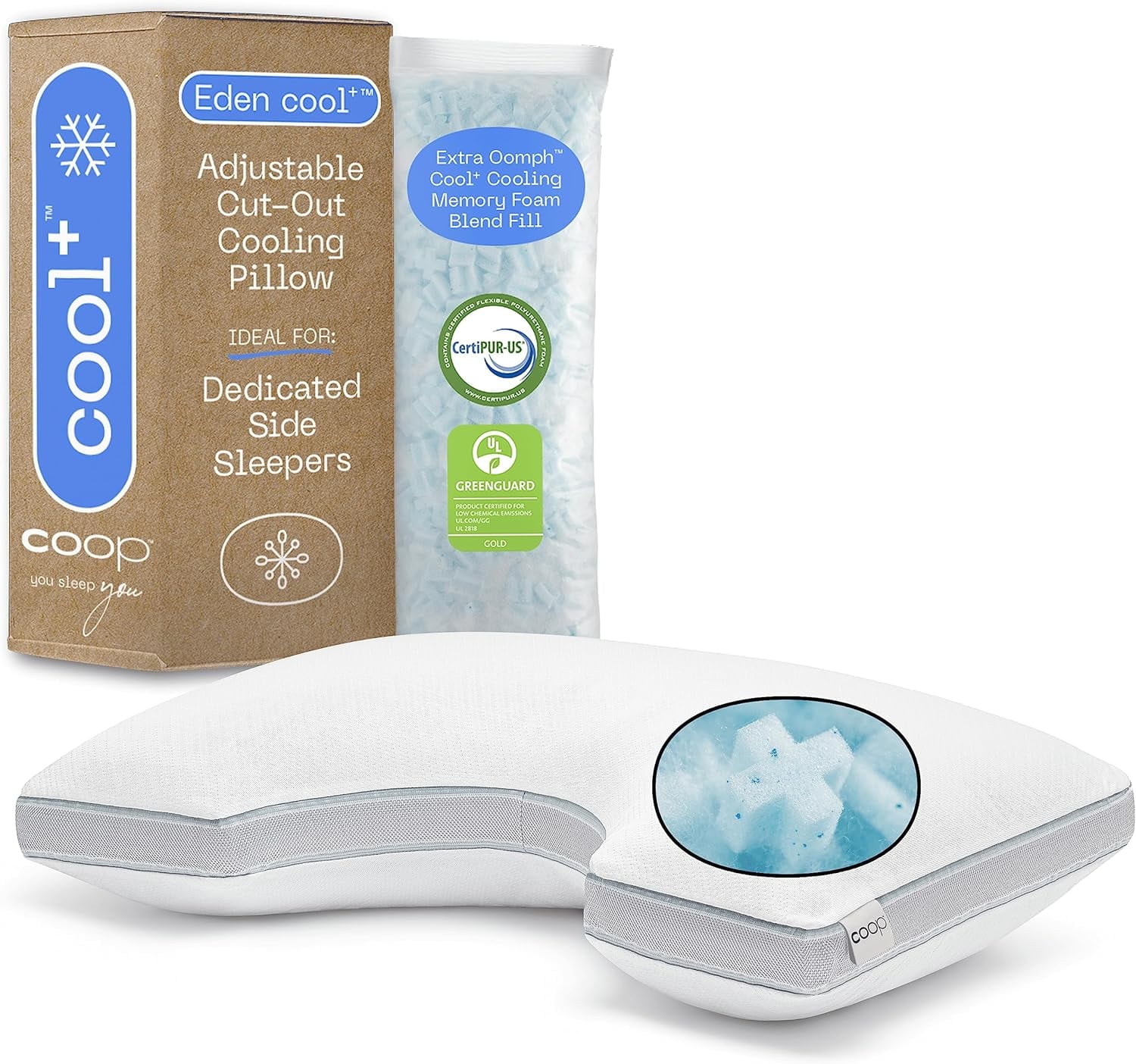 Coop Home Goods Eden Cool+ Cut-Out Adjustable Pillow Queen, Cooling Gel ...