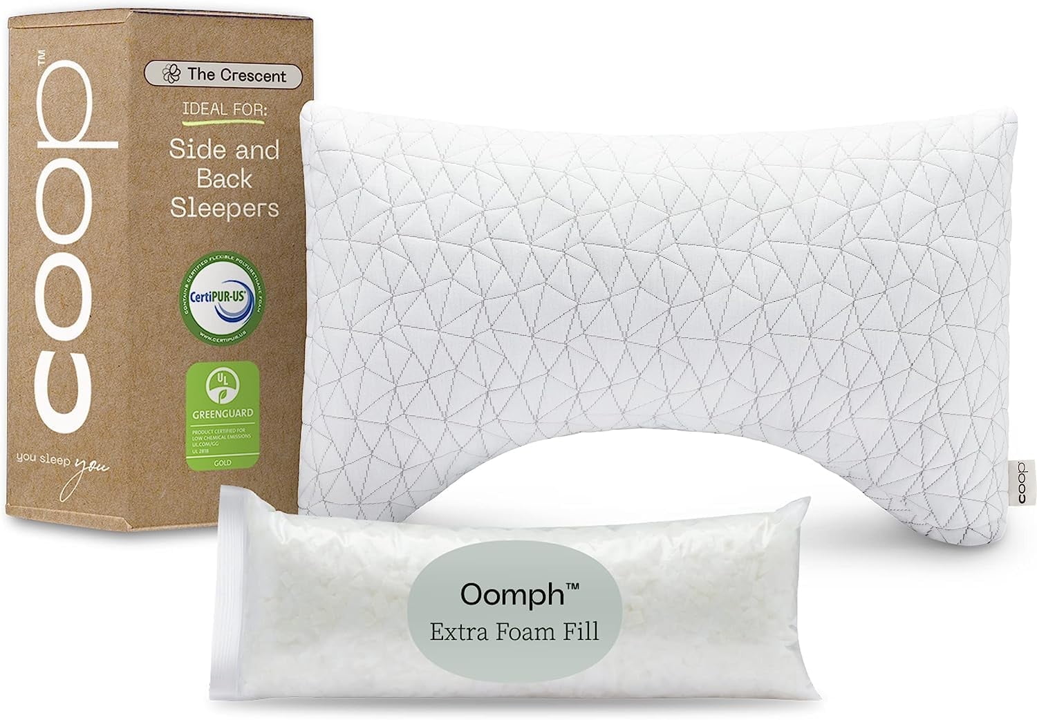 Coop Home Goods Original Crescent Pillow, King, Neck & Shoulder Support ...