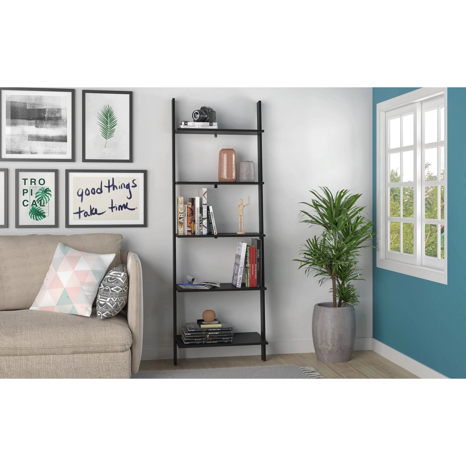 Cooper Black Ladder Bookcase - Elevate Your Display - Walmart.com