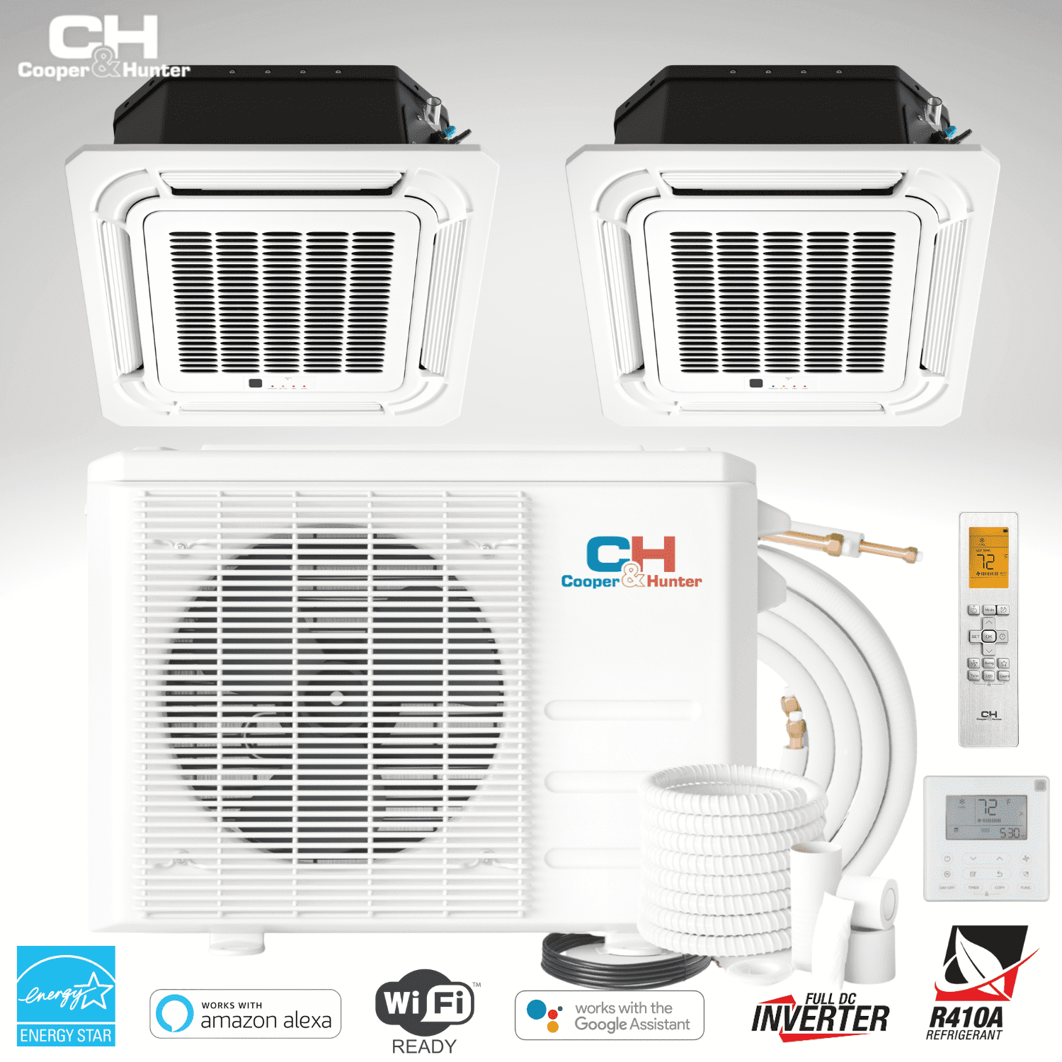 Cooper And Hunter 18000 Btu 230v Ceiling Cassette Dual Zone Mini Split Ac
