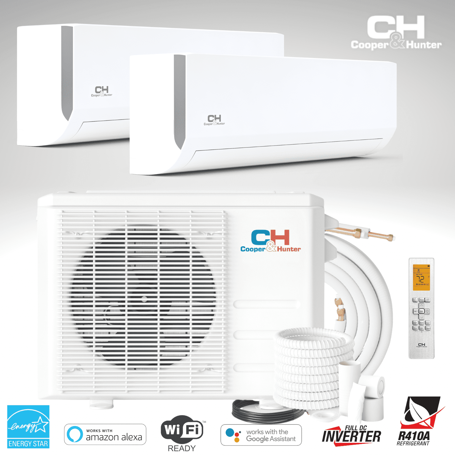 Cooper And Hunter 18000 Btu 230v Wall Mounted Dual Zone Mini Split Ac