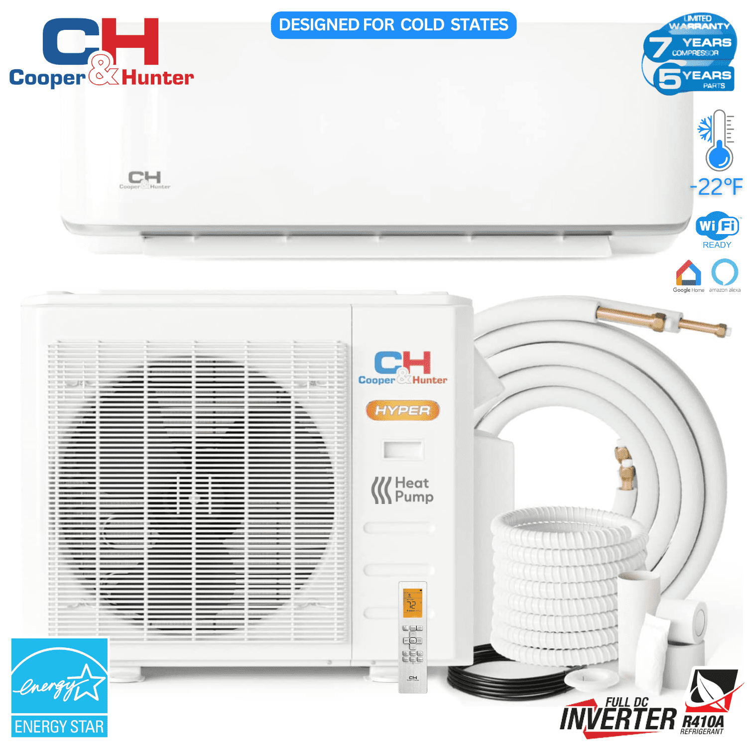 Cooper & Hunter 24000 BTU 230V Wall Mounted Hyper Heat Mini Split Heat ...