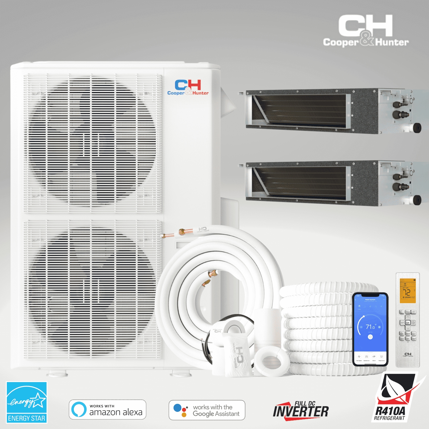 Cooper And Hunter 48000 Btu 230v Slim Ducted Dual 2 Zone Mini Split Heat