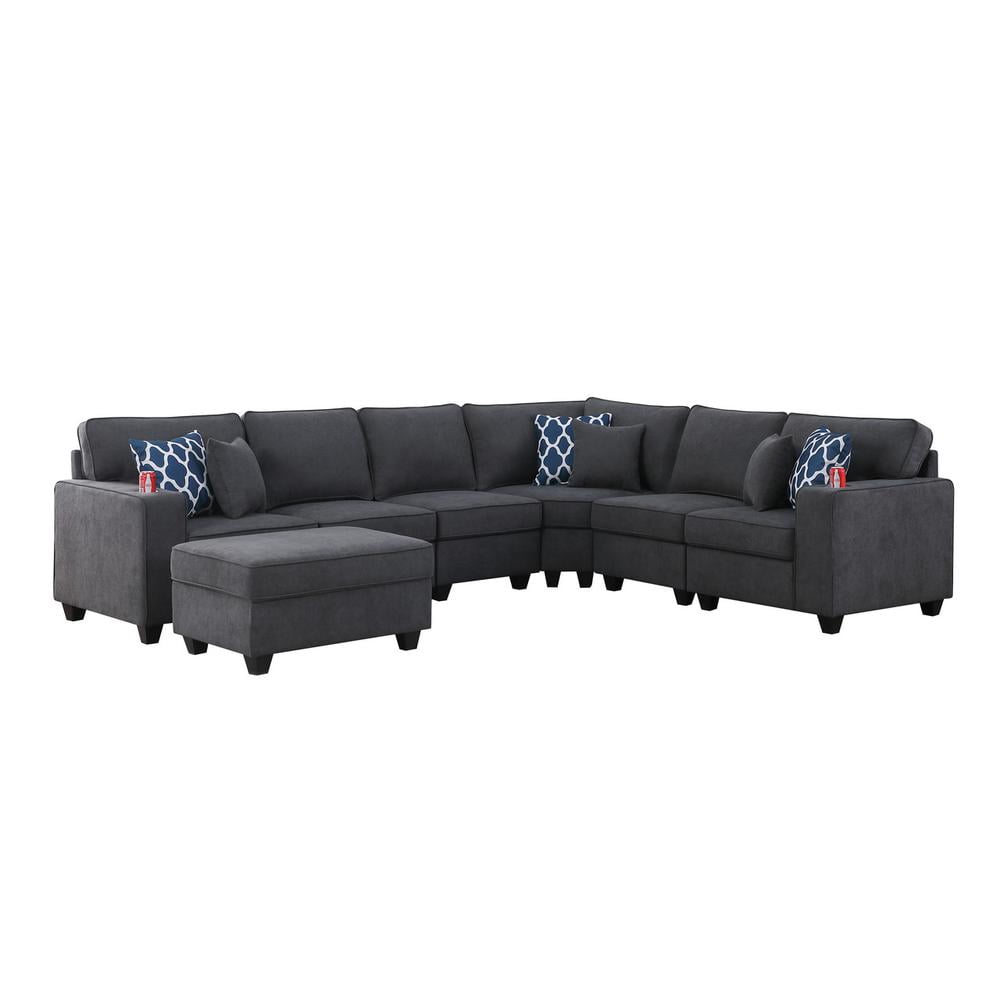 Cooper Stone Gray Woven Fabric Reversible Sectional w/ Ottoman and ...