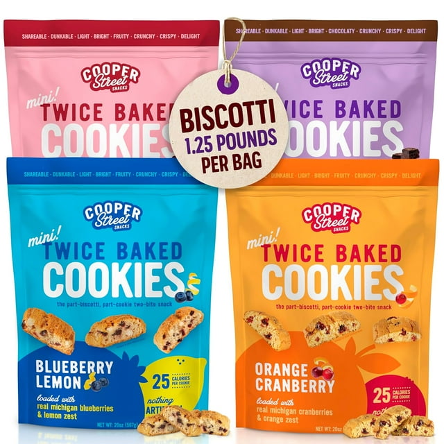Cooper Street Twice Baked Biscotti Cookies Variety Pack - 1.25 Pounds ...