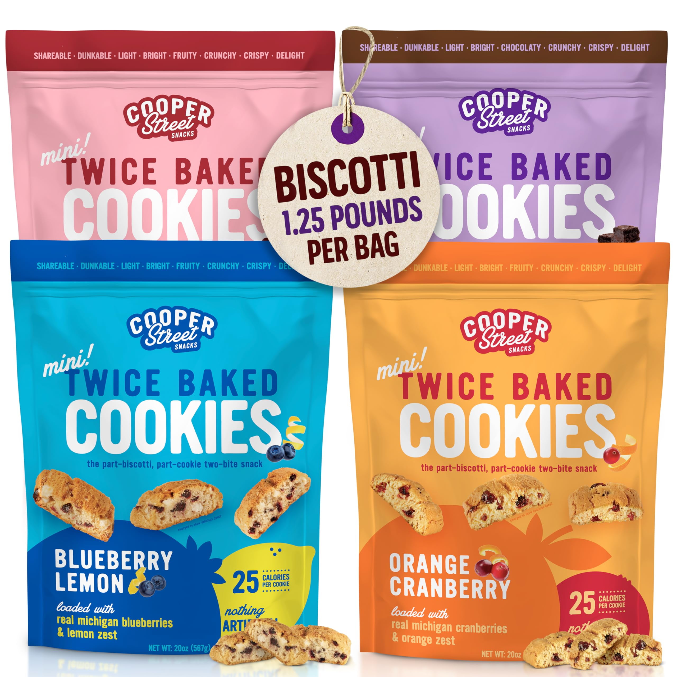Cooper Street Twice Baked KEF16 Biscotti Cookies Variety 1.25 Pounds ...