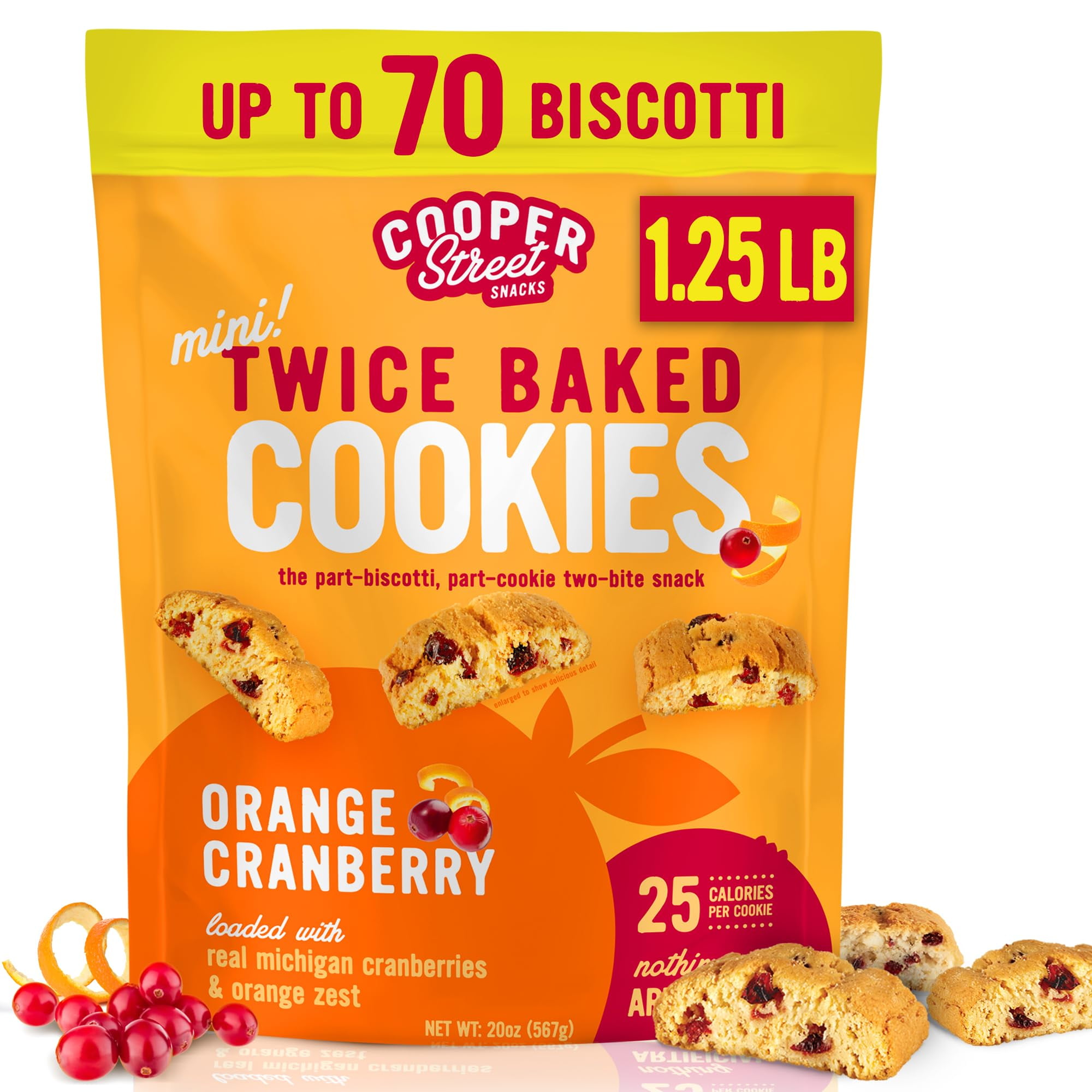 Cooper Street Twice Baked MZF22 Orange Cranberry Biscotti 1.25 Lb - Light and Crispy Coffee ...