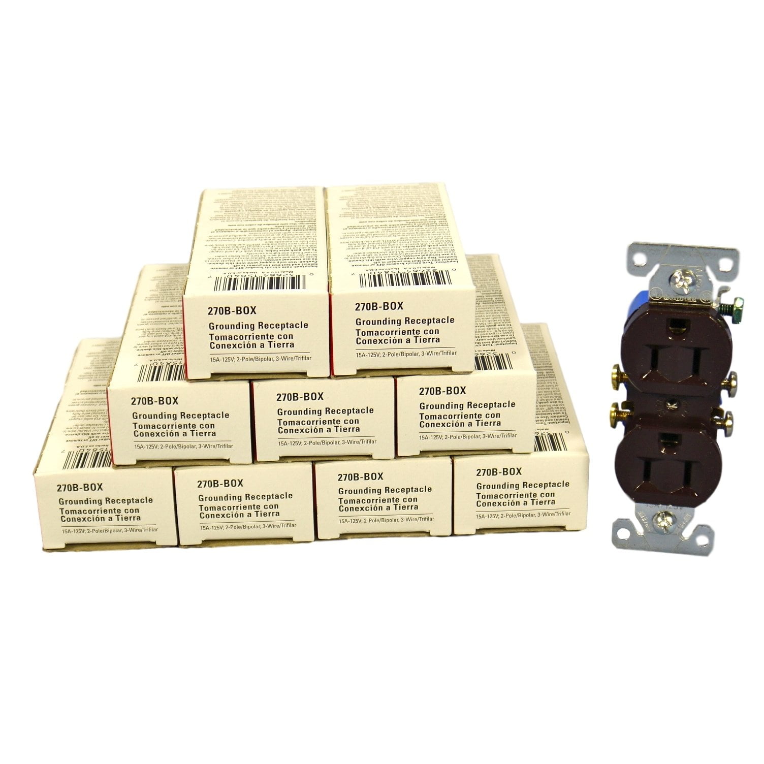Cooper Wiring 270B Brown Grounded Receptacle - Walmart.com