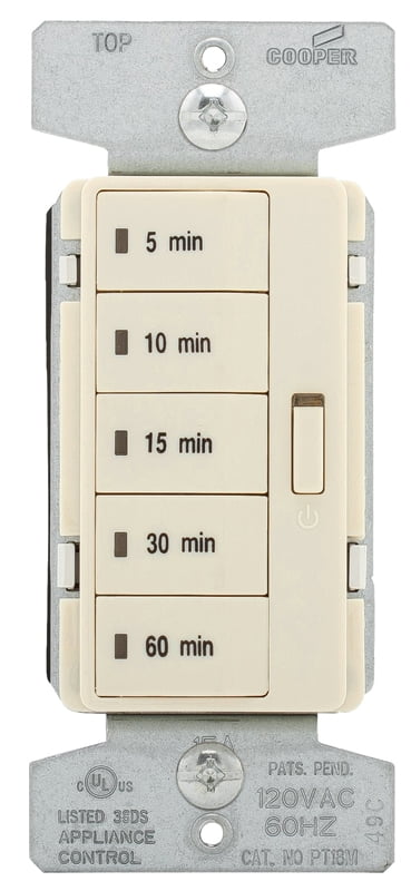 Cooper Wiring PT18M-LA-K 5-Button Wall Switch Timer, Light Almond ...