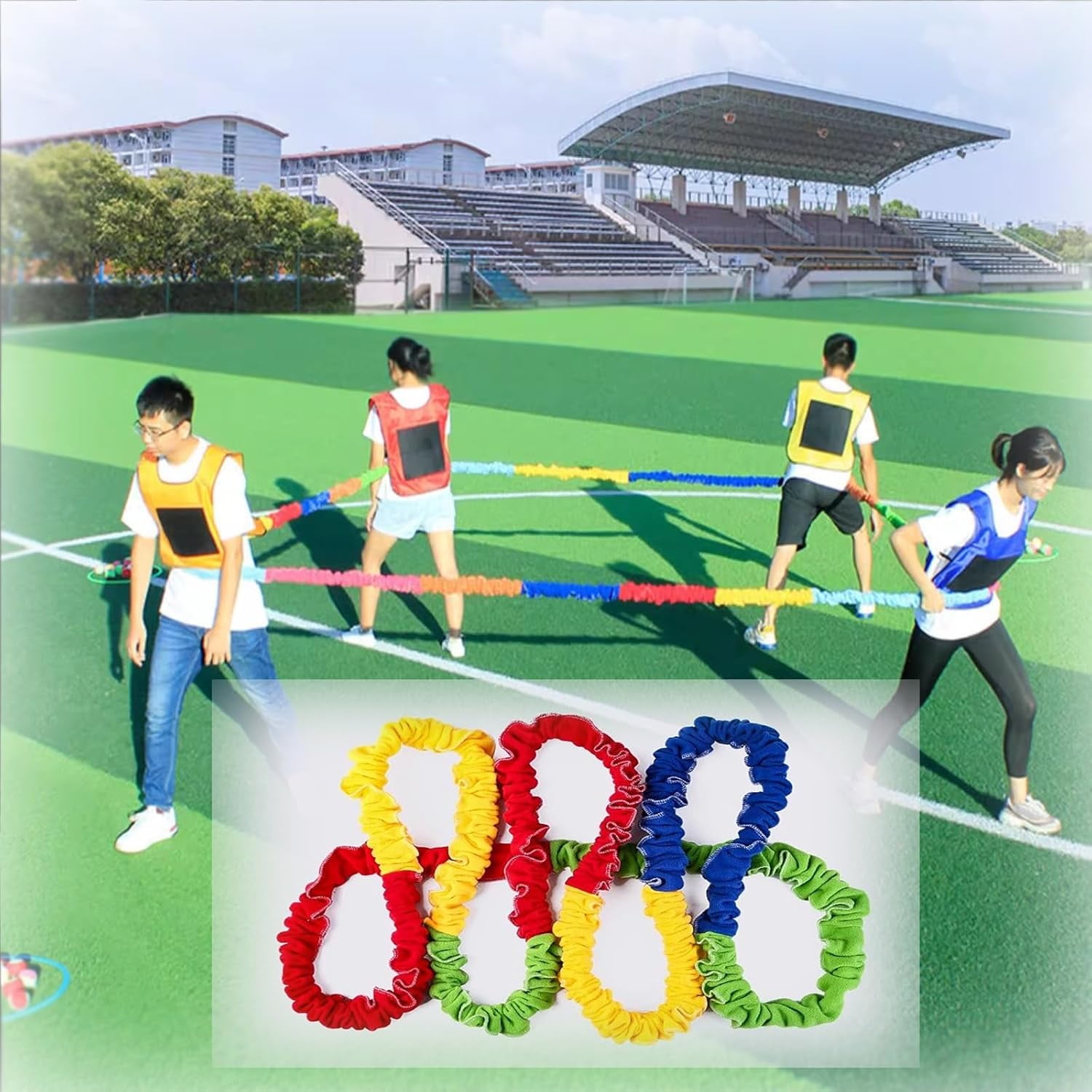 Cooperative Stretchy Band Tug of War Rope Adult, Portable Teamwork Exercise Band Loop Resistance ...