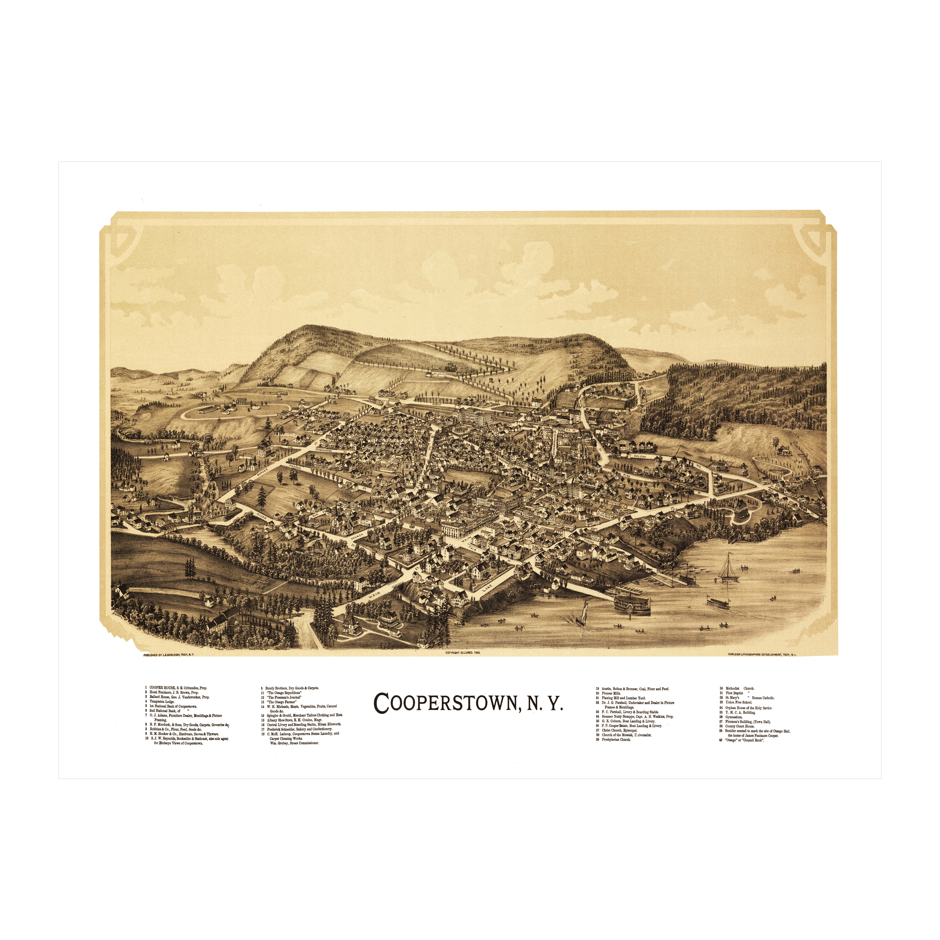 Cooperstown Art, 1890 Vintage Map of Cooperstown New York, NY History ...