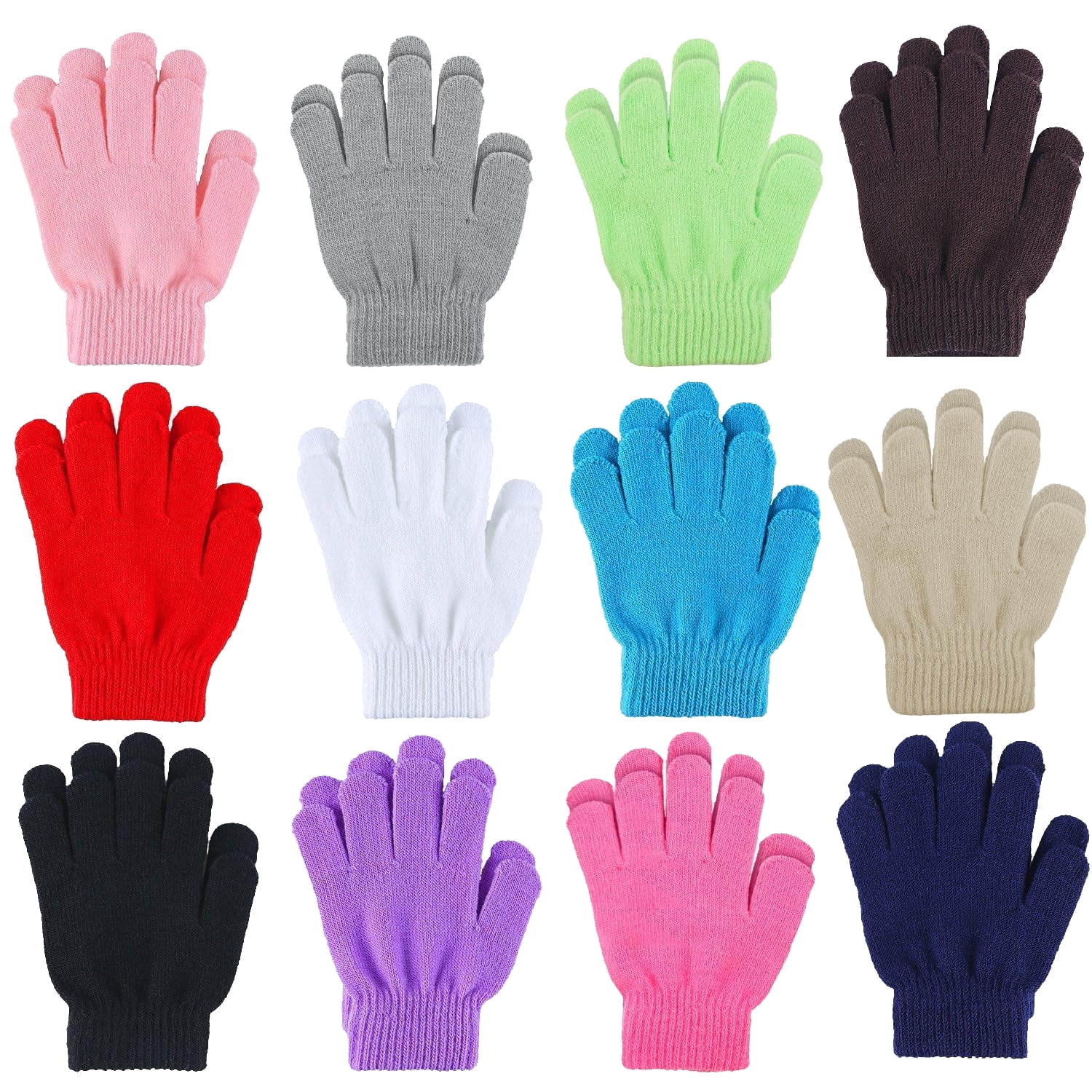 Cooraby 12 Pairs Kid's Winter Magic Gloves Children Stretchy Warm Magic ...