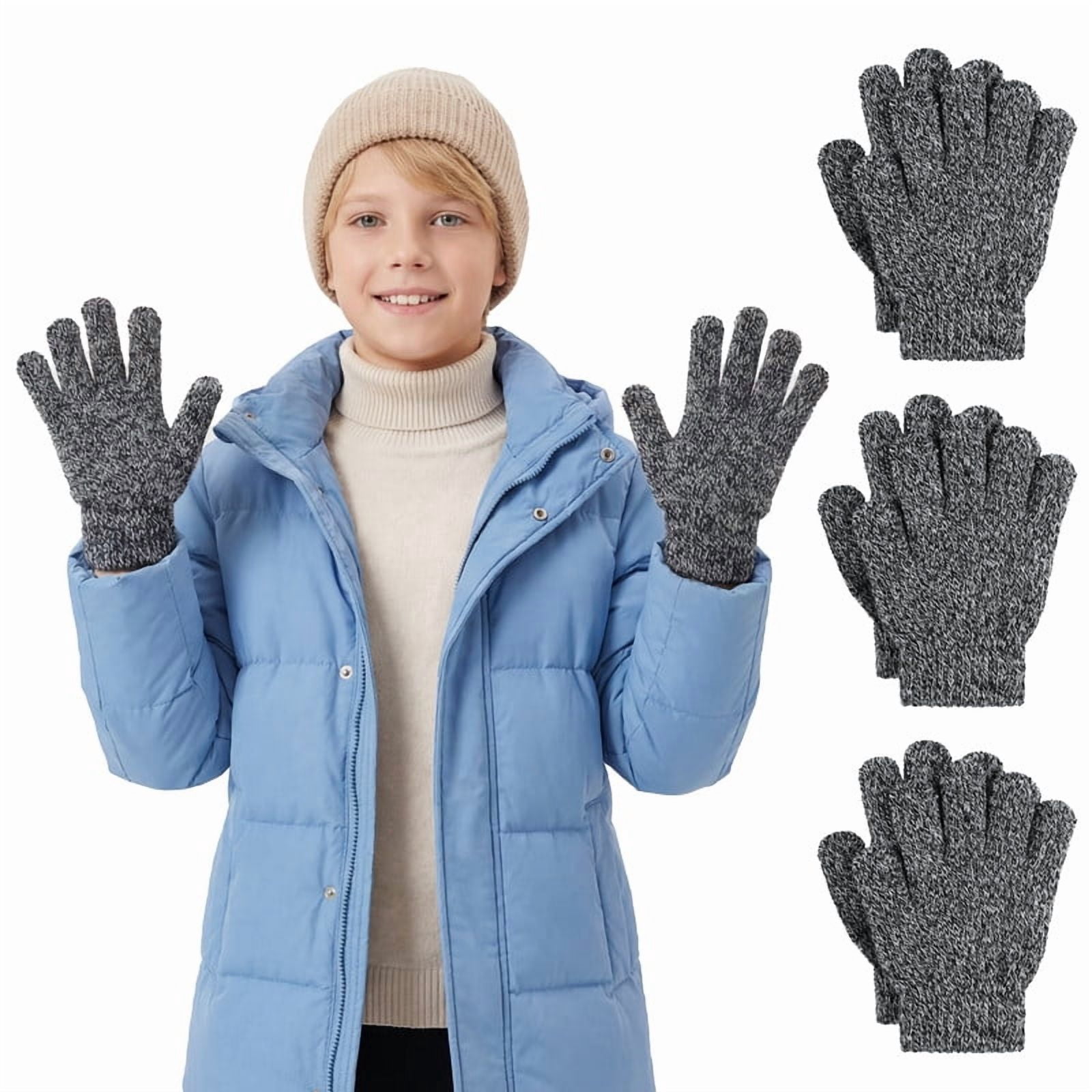 Cooraby 3 Pairs Kid's Winter Gloves Thick Warm Knitted Gloves Children ...