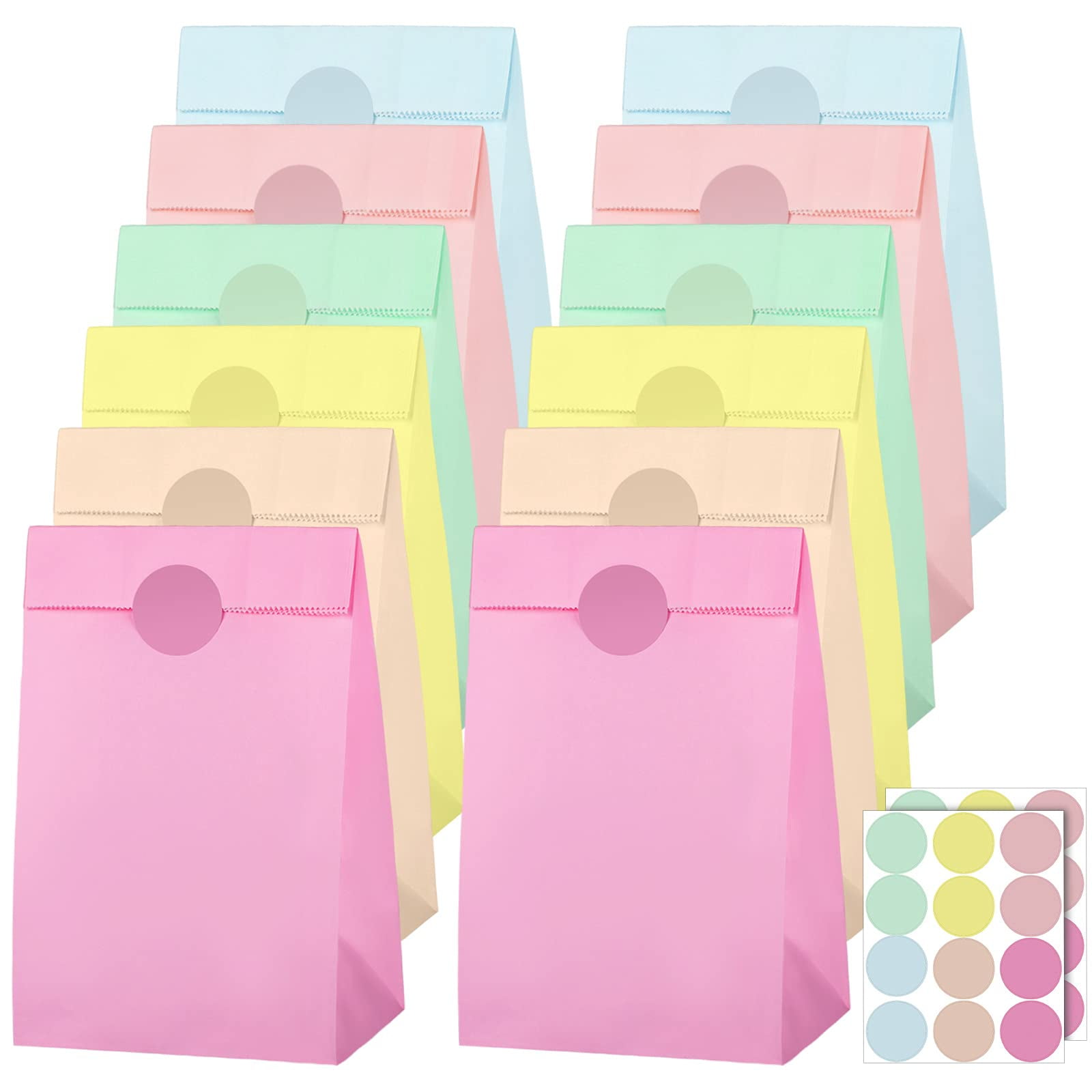 Cooraby 30 Pack Pastel AIF9 Gift Candy Paper Bags with Stickers 5.1 x 3 ...