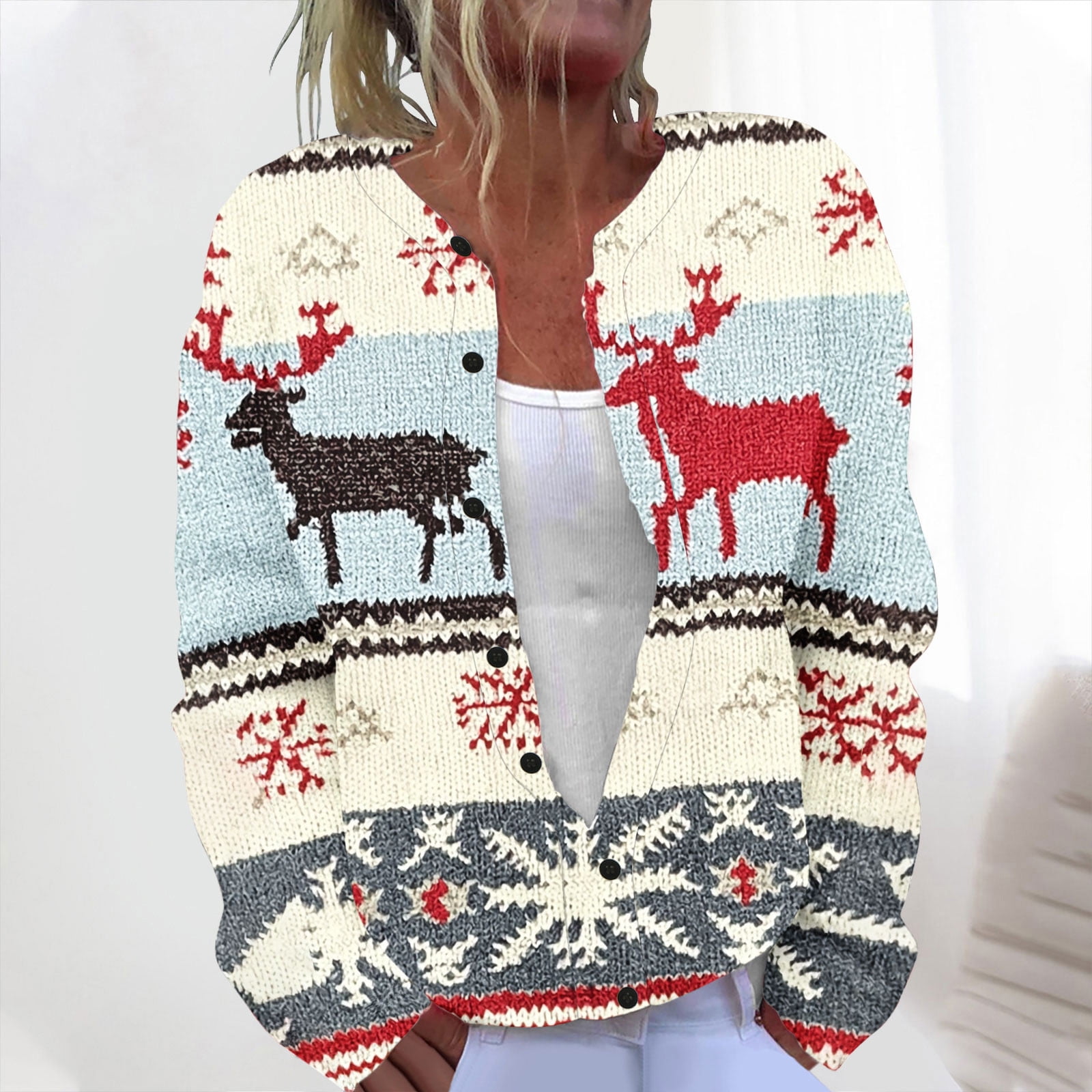 Coorders Women Open Front Cardigan Sweaters,Christmas Long Sleeve Cable ...