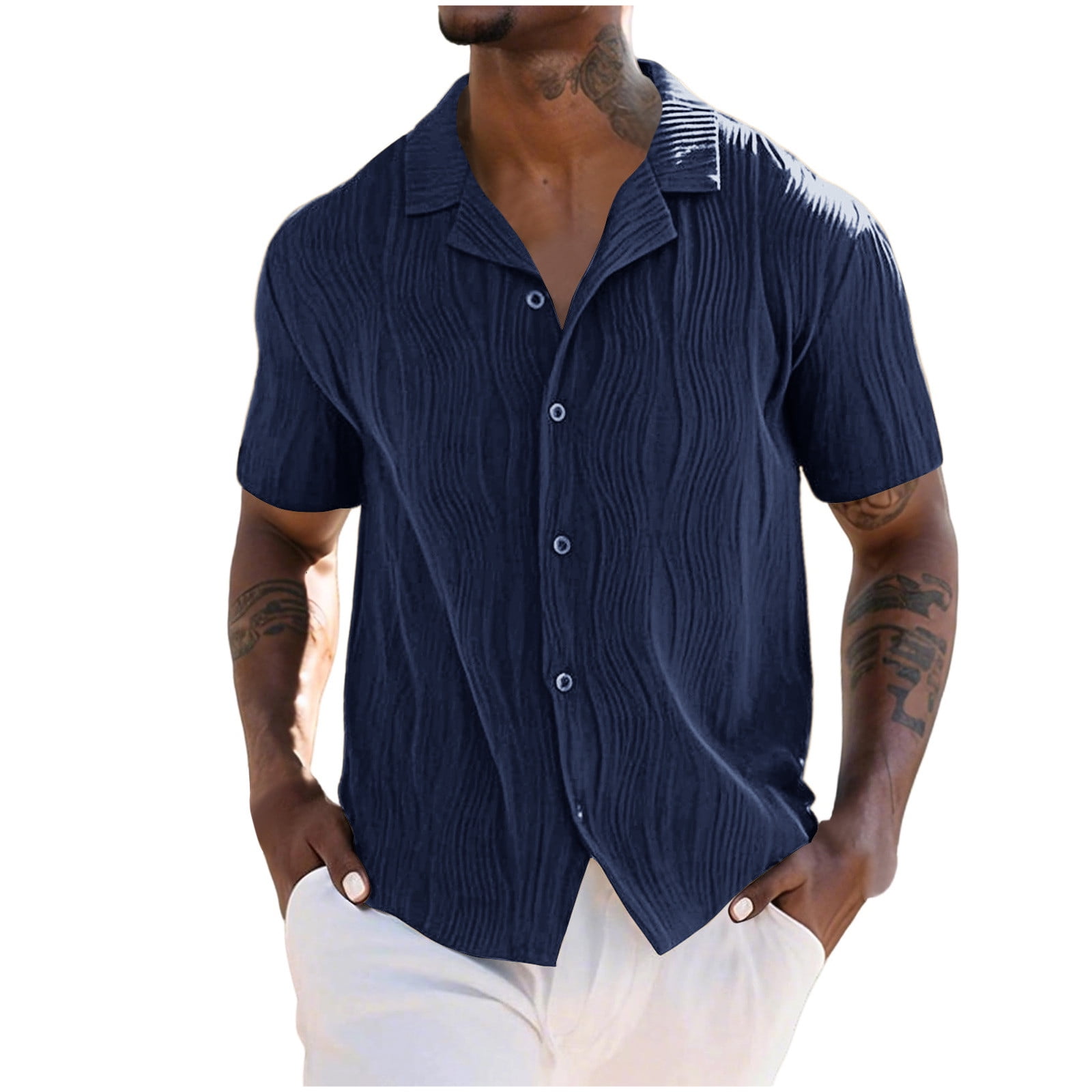 Coorders Mens Striped Summer Button Down Shirts with Short Sleeve ...