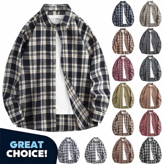 Coorders Men's Oversized Plaid Flannel Shirt,Mens Long Sleeves Button ...