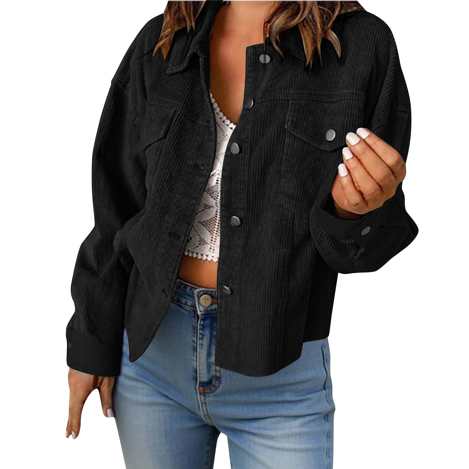 Coorders Women's Corduroy Cropped Jacket with Pockets, Lightweight ...