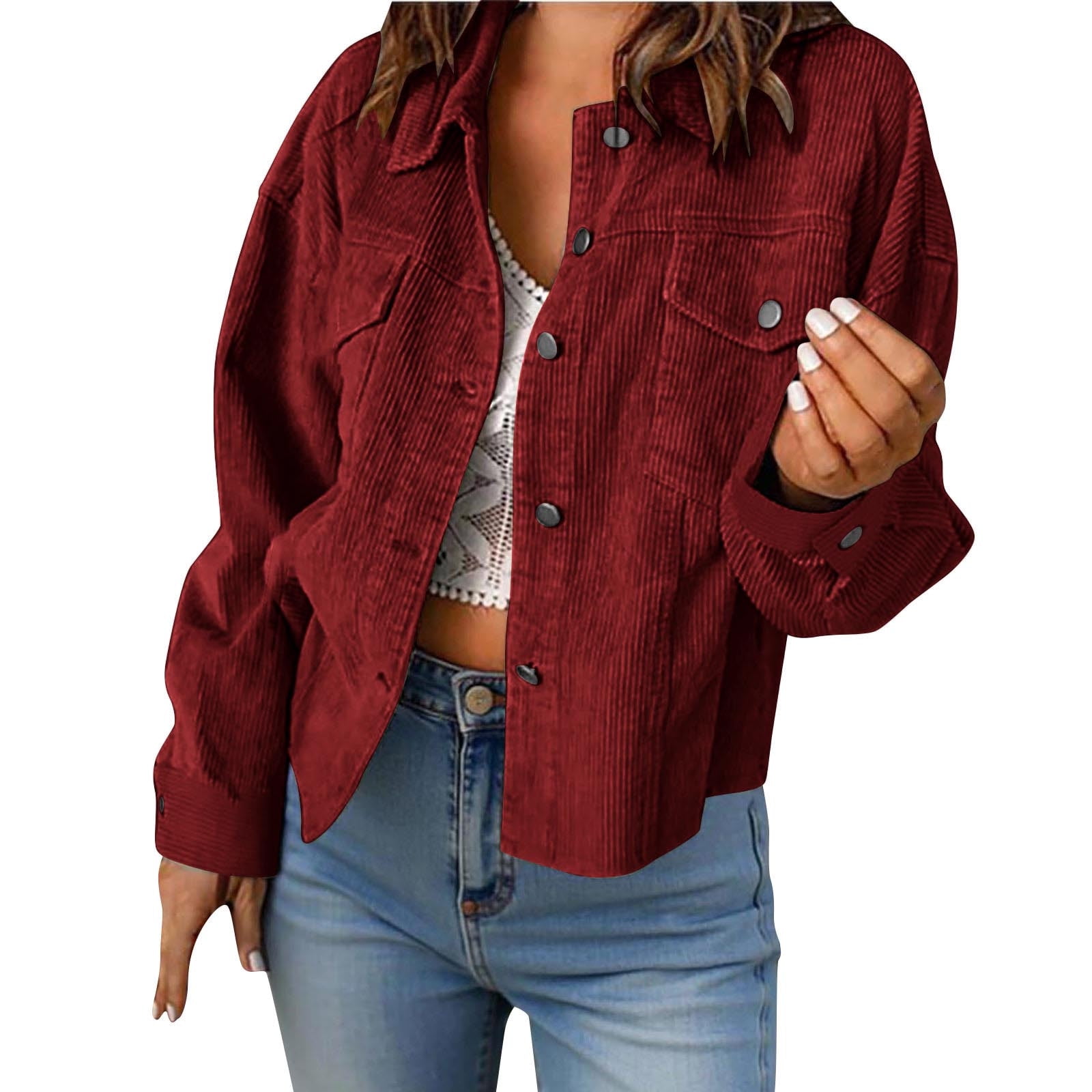 Coorders Women's Corduroy Cropped Jacket with Pockets, Lightweight ...