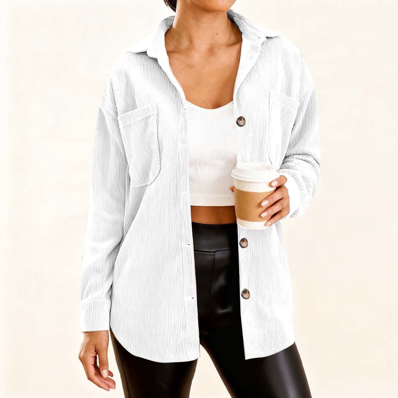 Coorders Women's Corduroy Cropped Jacket with Pockets, Lightweight ...