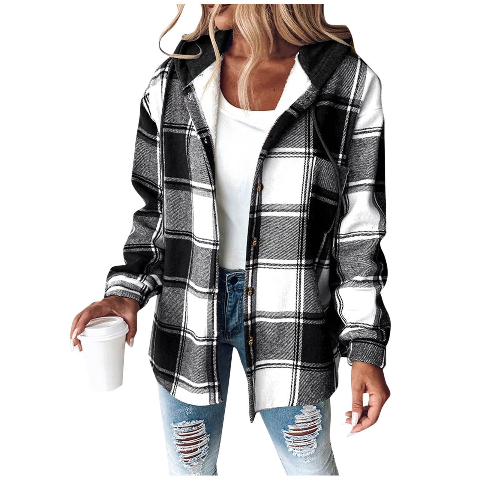 Coorders Women's Heavyweight Fleece Shacket Jackets with Hooded, Women ...