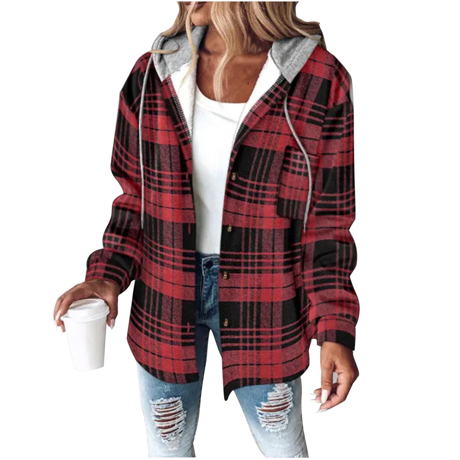 Coorders Women's Heavyweight Fleece Shacket Jackets with Hooded, Women ...