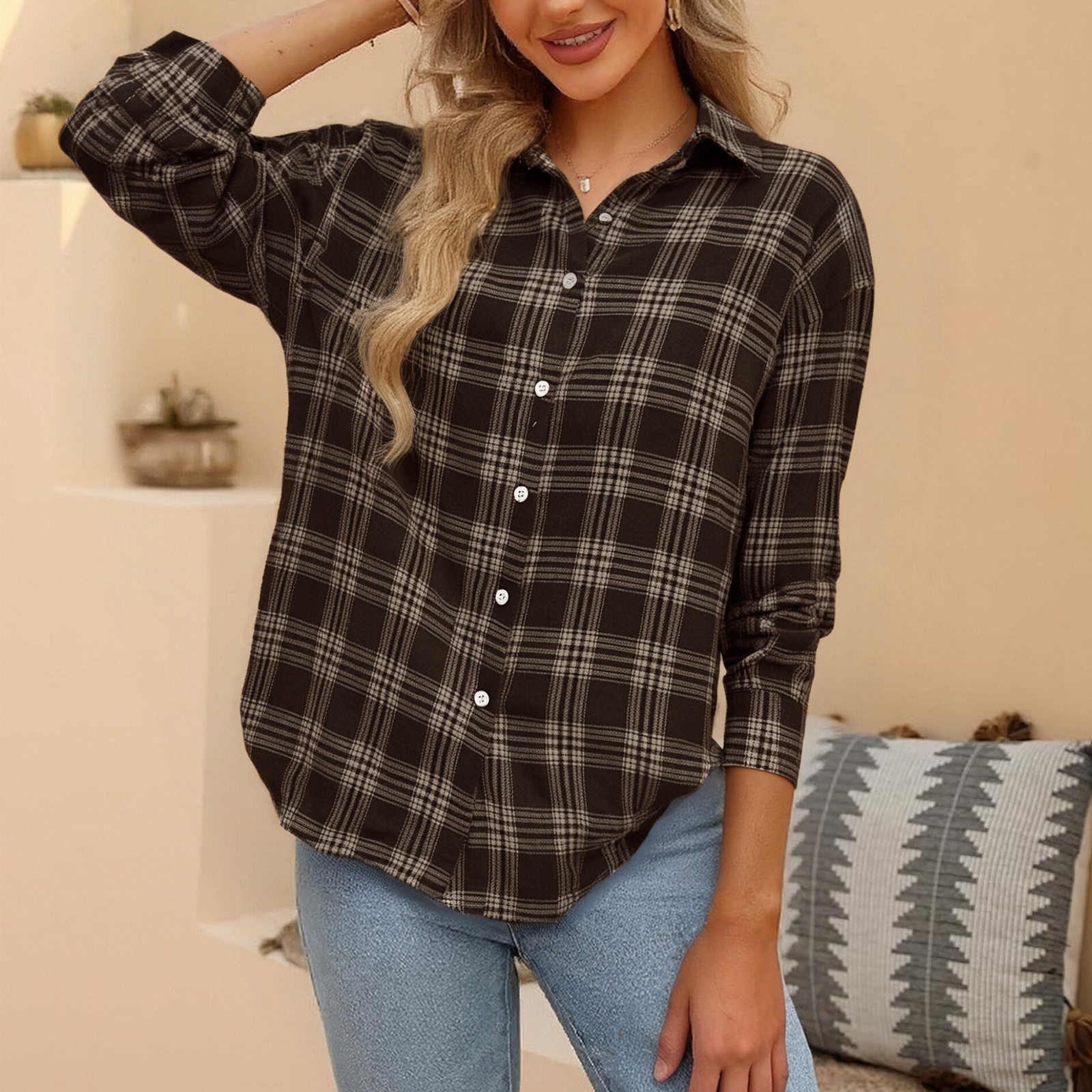 Coorders Womens Long Sleeve Boyfriend Button Down Plaid Flannel Shirt ...