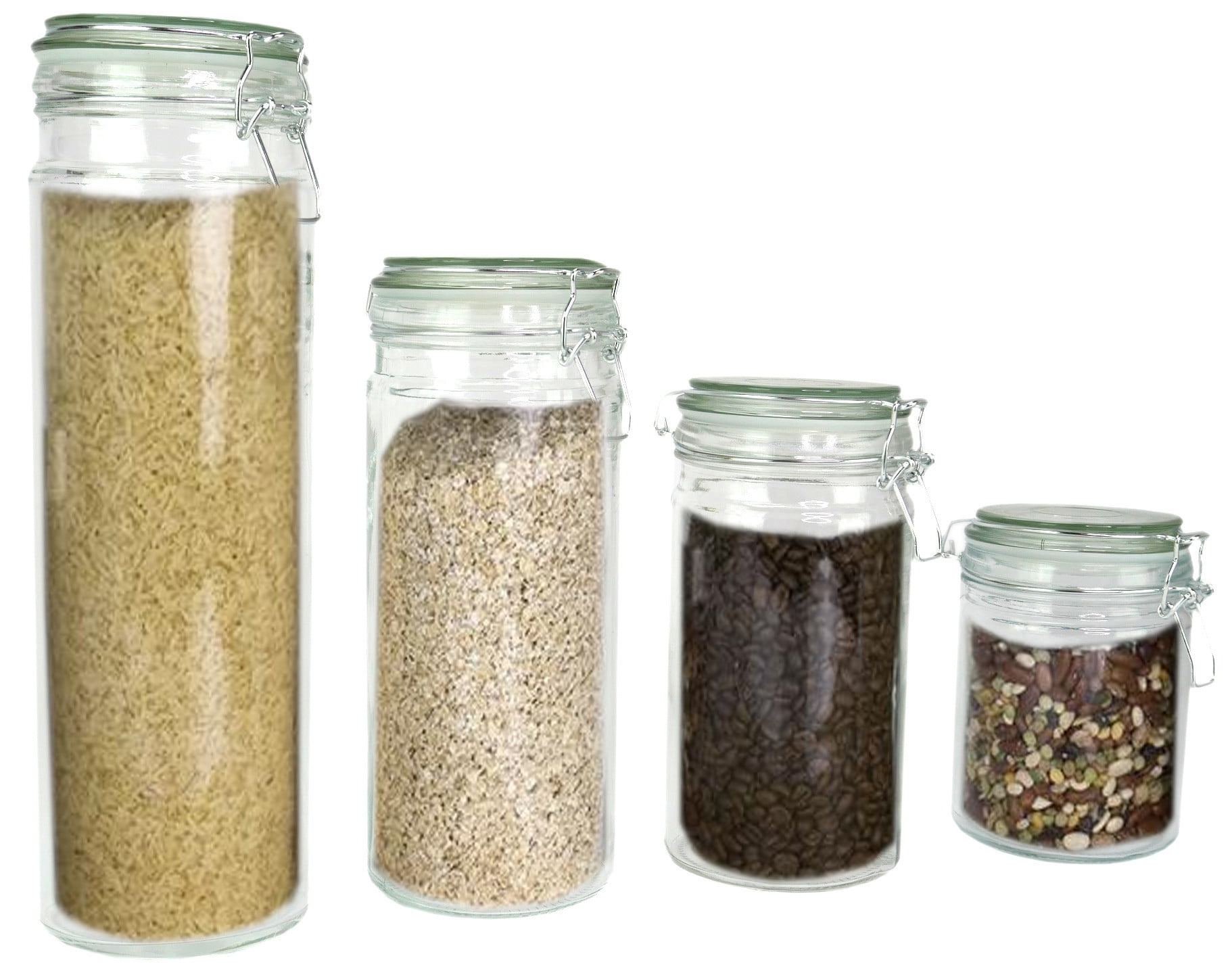 Coordinating Glass Storage Jars with Silicone Sealing Hinged Lids, 4 ...