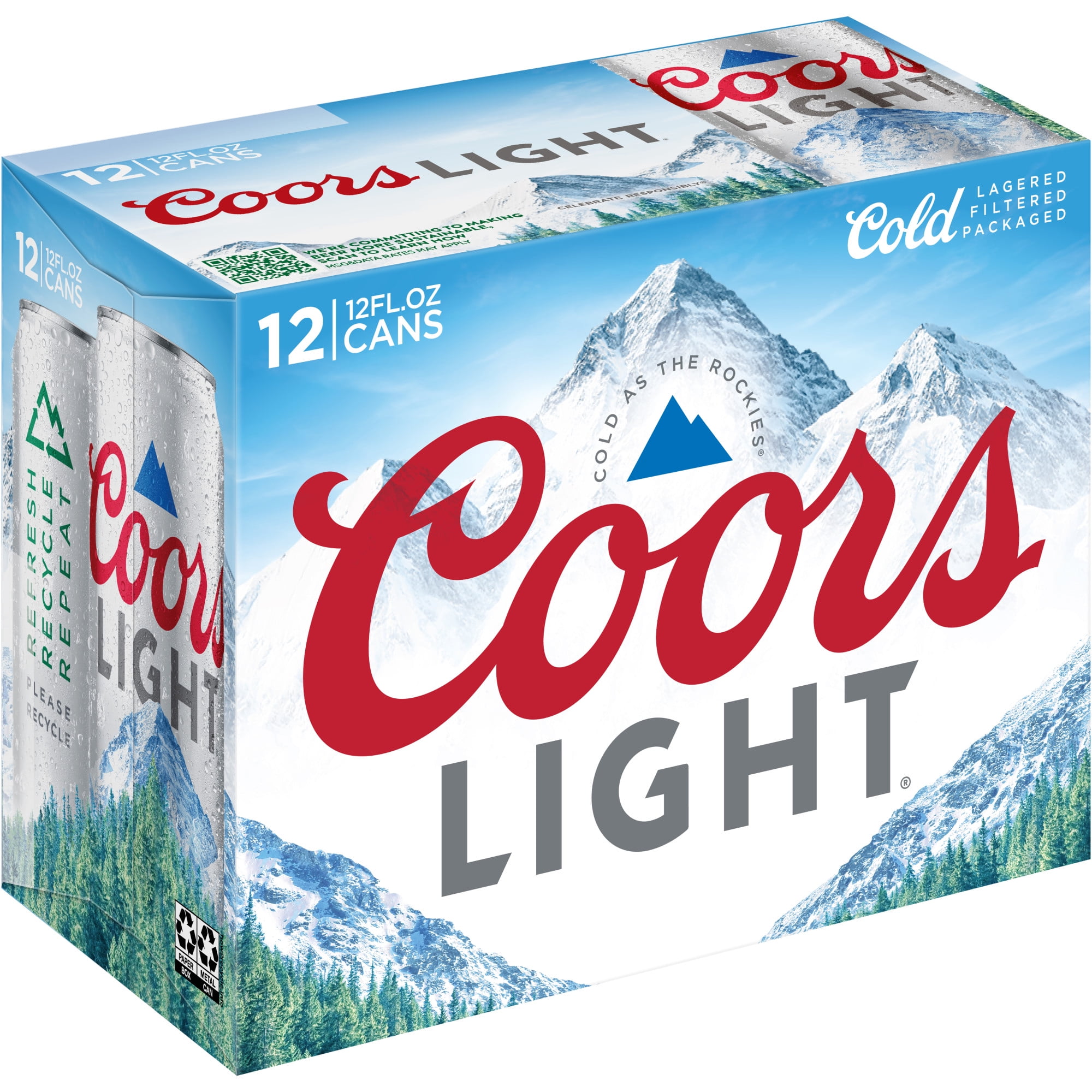 Coors Light Beer, 12 Pack, 12 fl oz Aluminum Cans, 4.2% ABV, Domestic ...