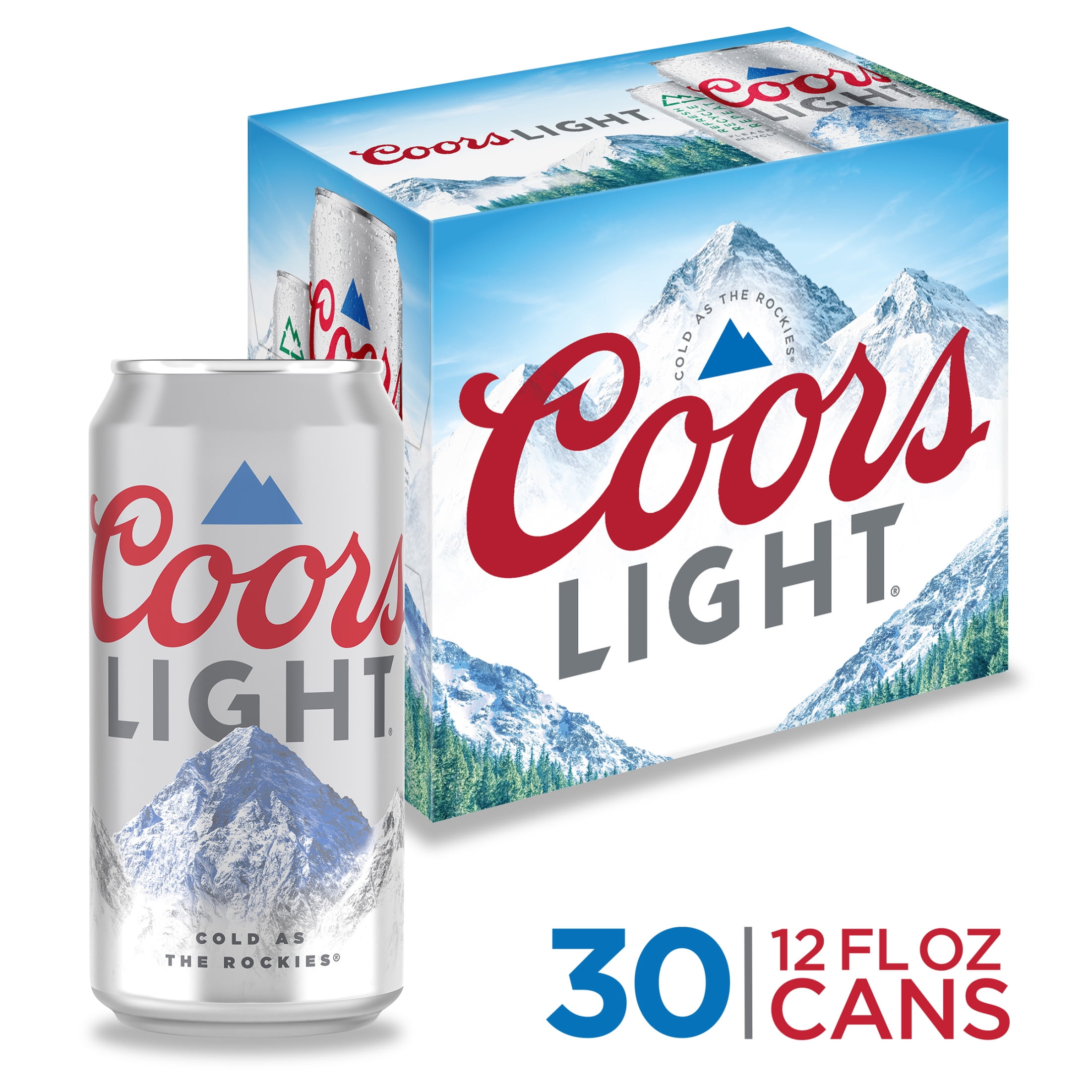 Coors Light Beer, 30 Pack, 12 fl oz Aluminum Cans, 4.2% ABV, Domestic ...