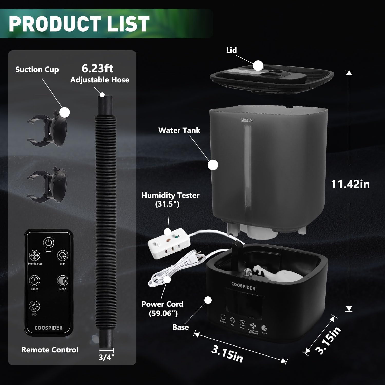 Coospider 5L Humidifier for Indoor Plants, Top Fill Humidifier for Grow ...