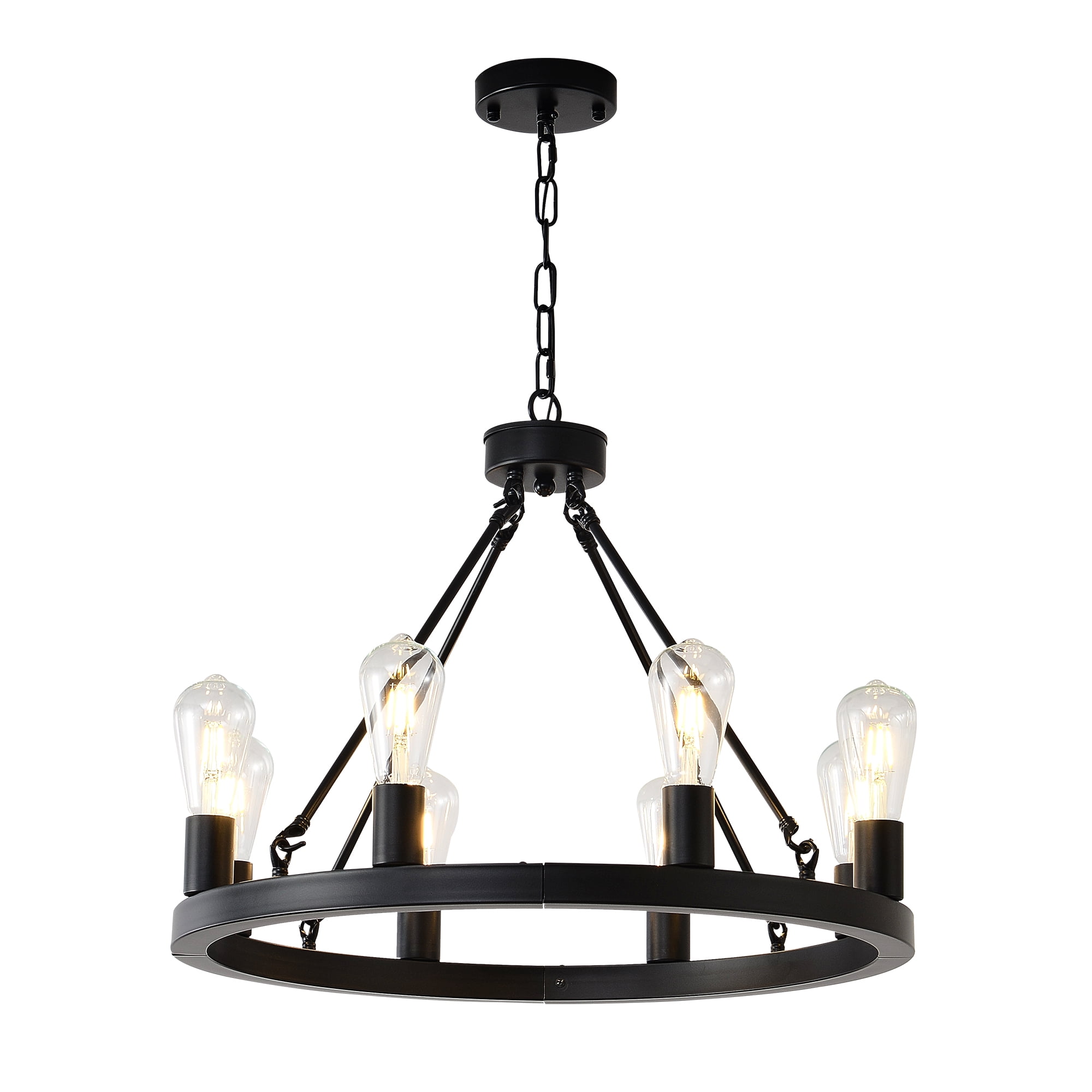 Coowa 8 Light Matte Black Wagon Wheel Chandelier Modern Farmhouse Style ...