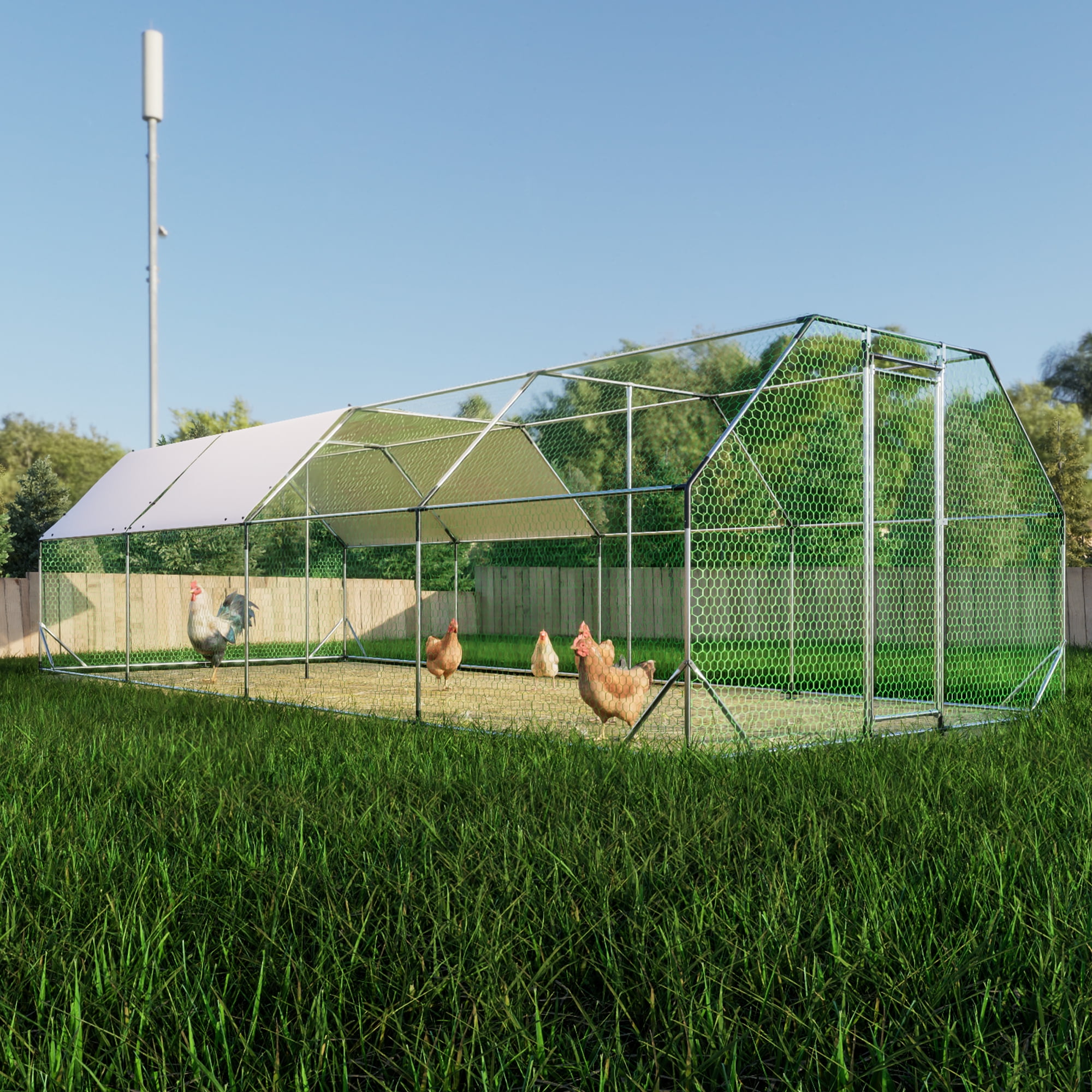 Coowa Galvanized Large Metal Walk-in Chicken Coop Cage Farm Poultry Run ...