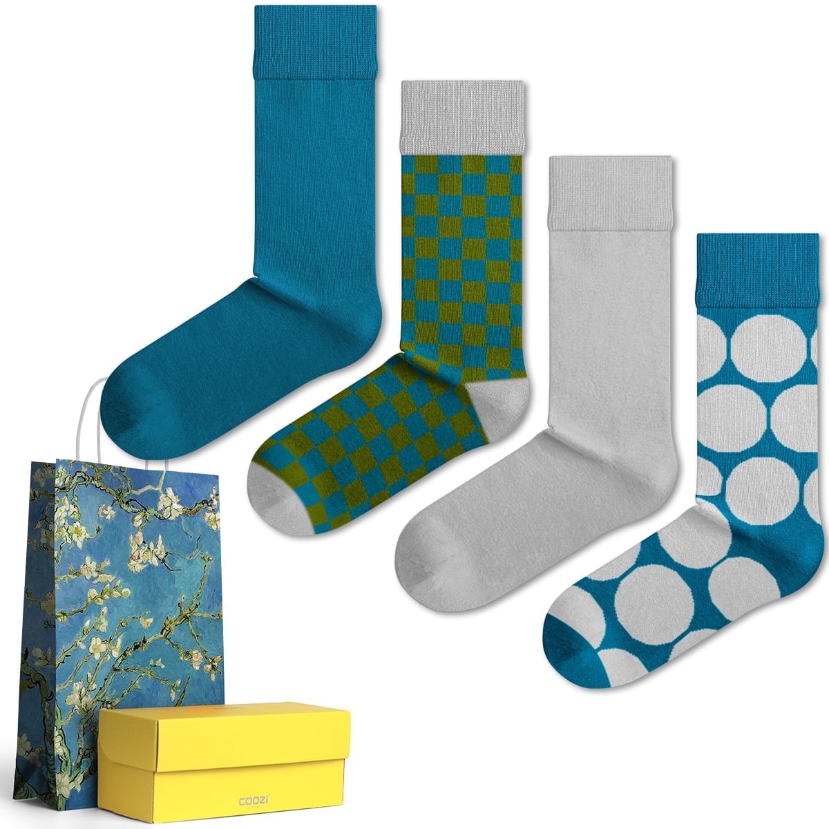 Coozi Cotton Socks, Almond Blossoms by Van Gogh, Gift Box for Men ...